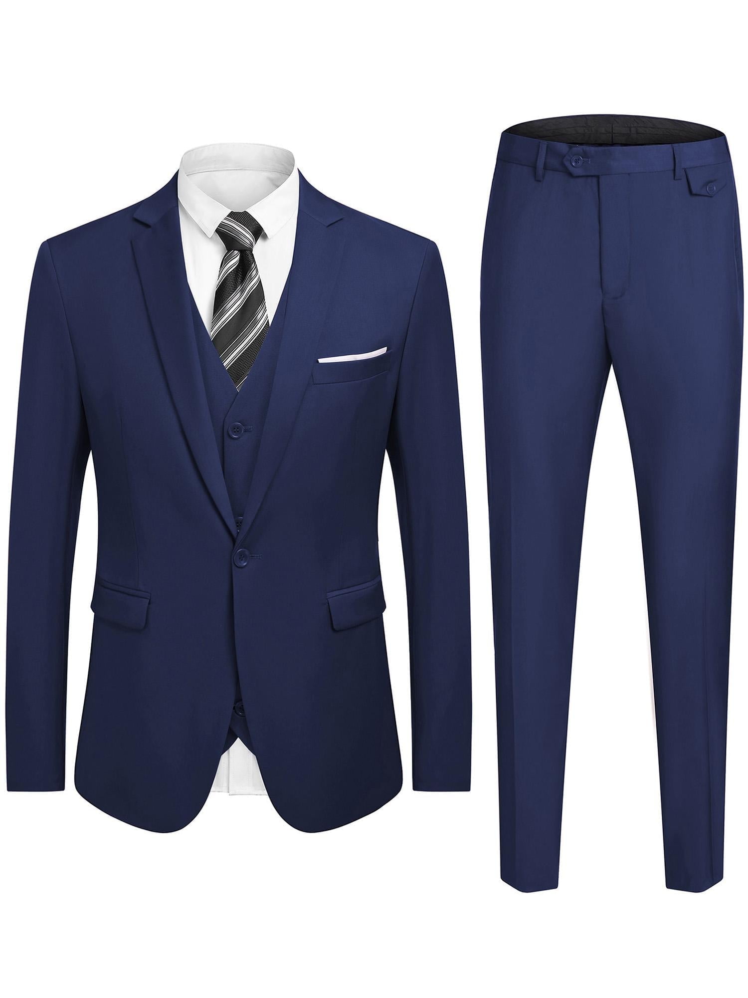 COOFANDY Men's 3 Piece Slim Fit Suit Set One Button Jacket Blazer Vest ...