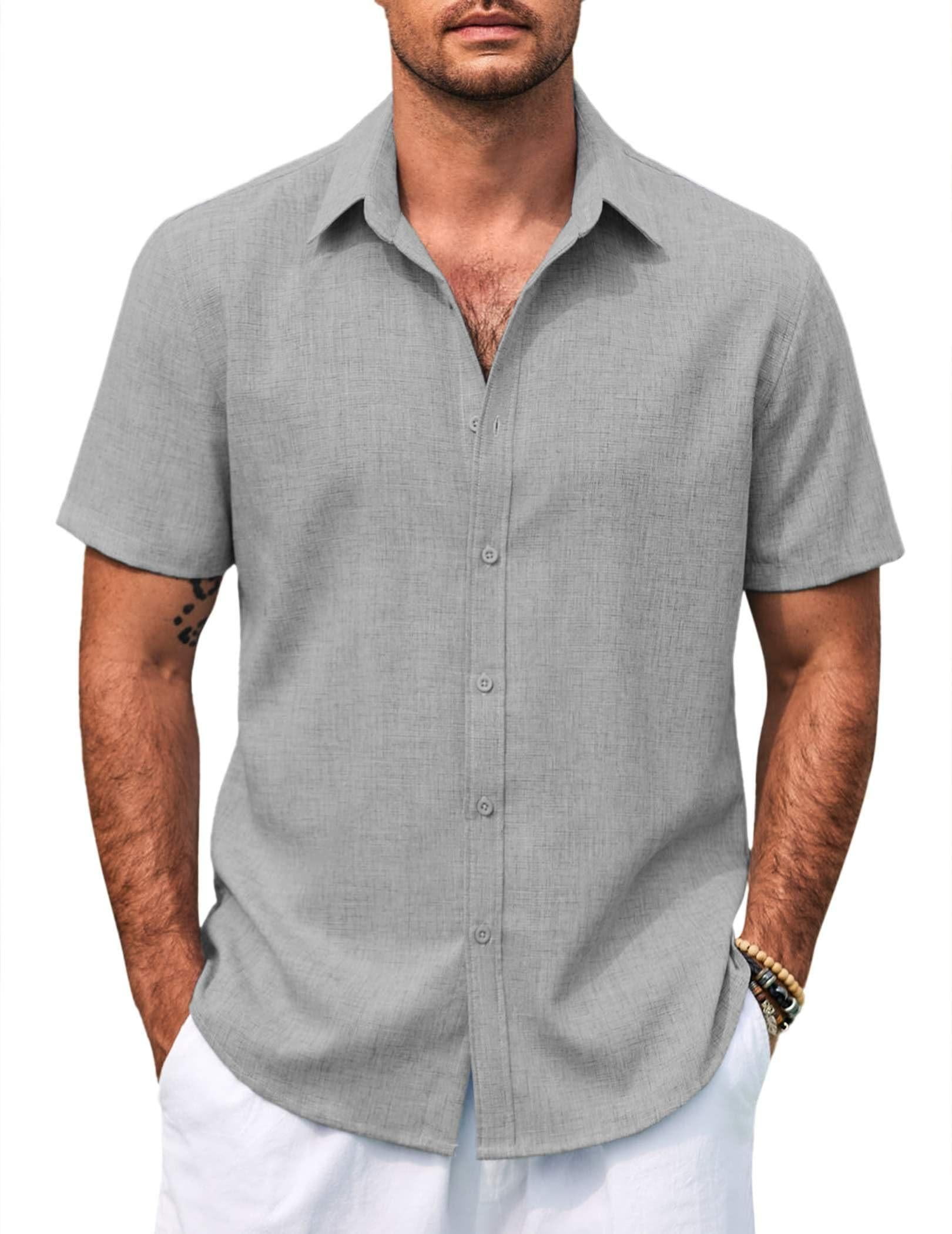 COOFANDY Men's Beach Shirt Short Sleeve Untucked Button Up Shirt Summer ...