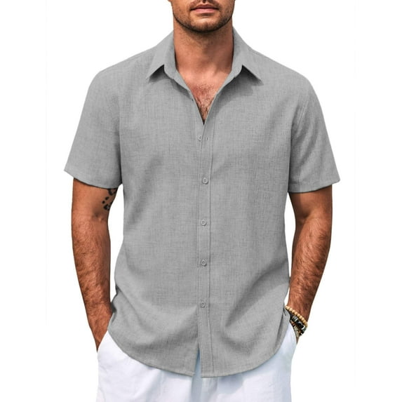 COOFANDY Men's Beach Shirt Short Sleeve Untucked Button Up Shirt Summer ...