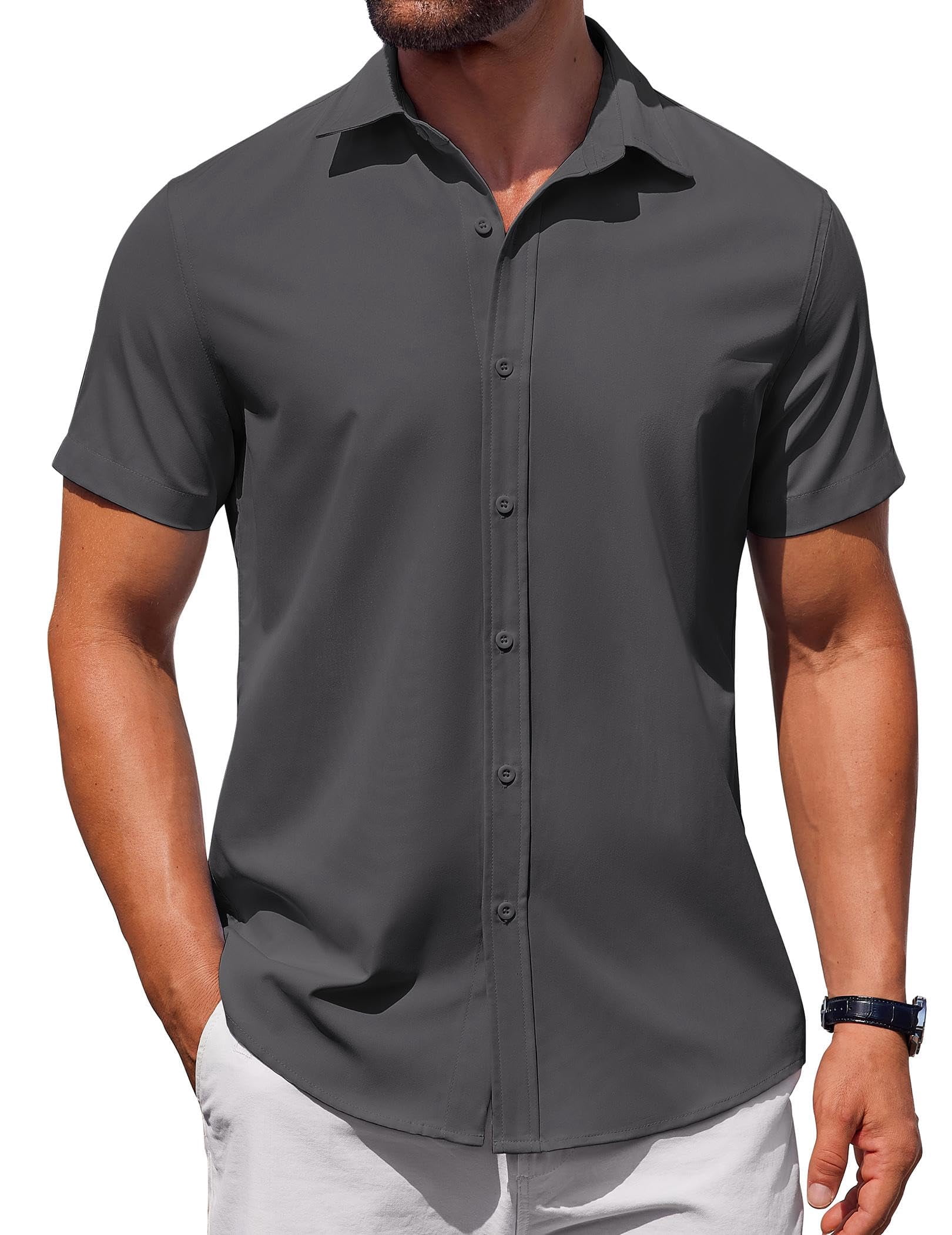 COOFANDY Men's Button Down Shirt Short Sleeve Casual Shirt for Men ...