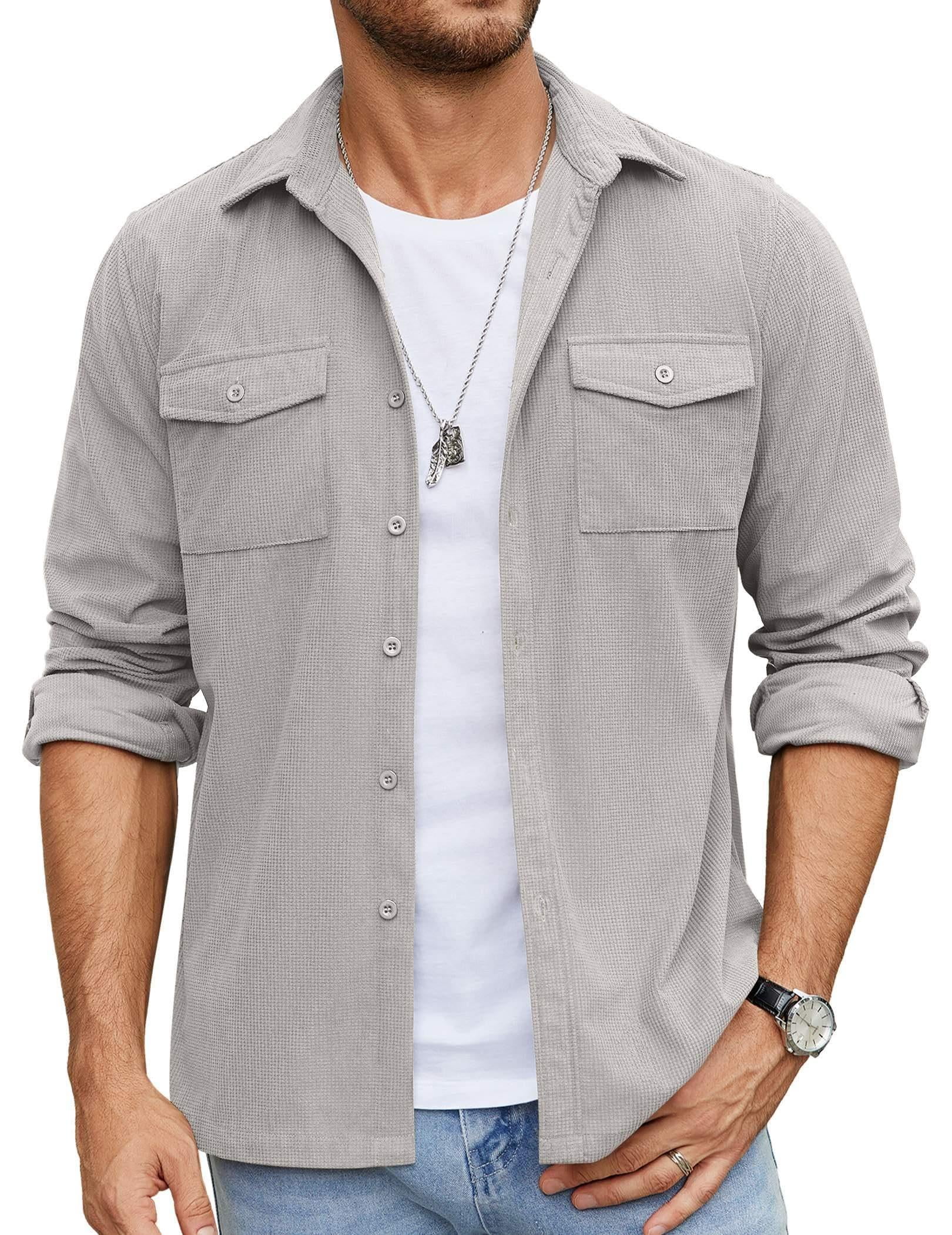 COOFANDY Men's Button Down Waffle Shirt Jacket Casual Long Sleeve ...