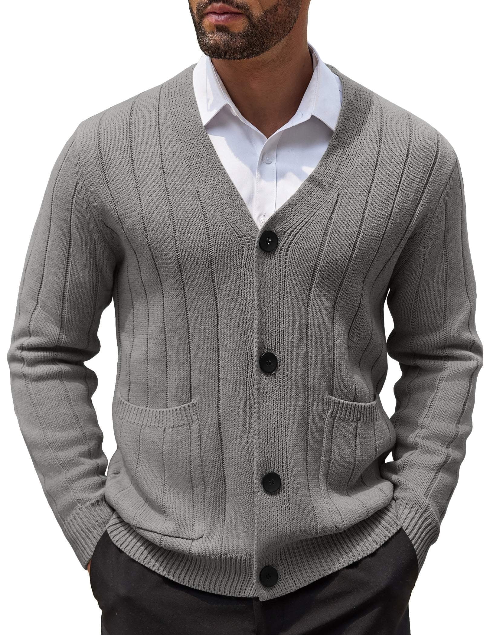 COOFANDY Men's Cardigan Sweater Cable Knit V Neck Button up Sweaters ...