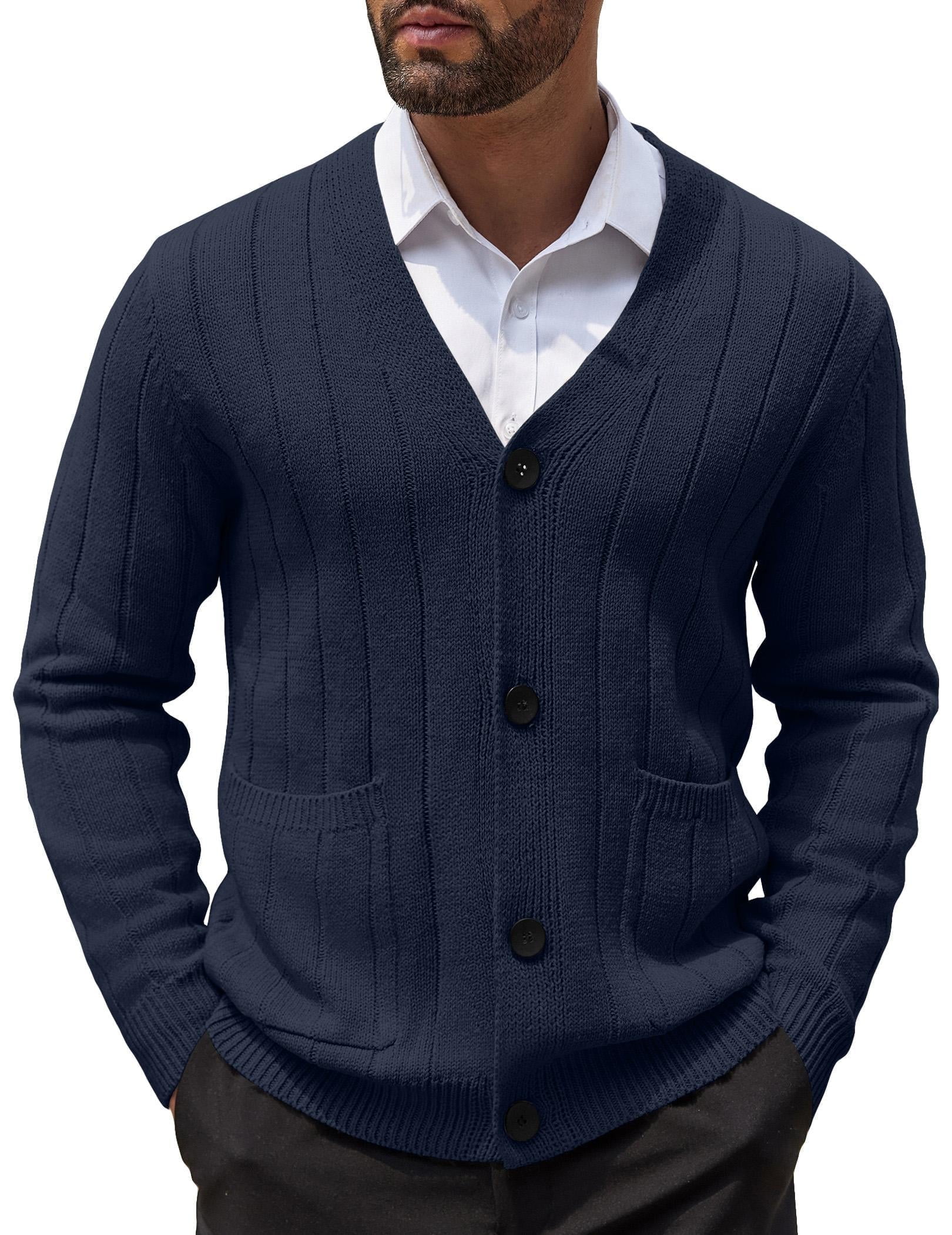 COOFANDY Men's Cardigan Sweater Cable Knit V Neck Button up Sweaters ...