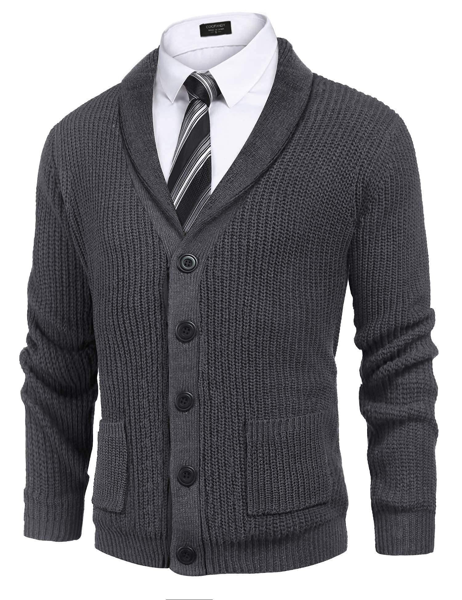 COOFANDY Men's Cardigan Sweater Shawl Collar Button Up Business Casual ...