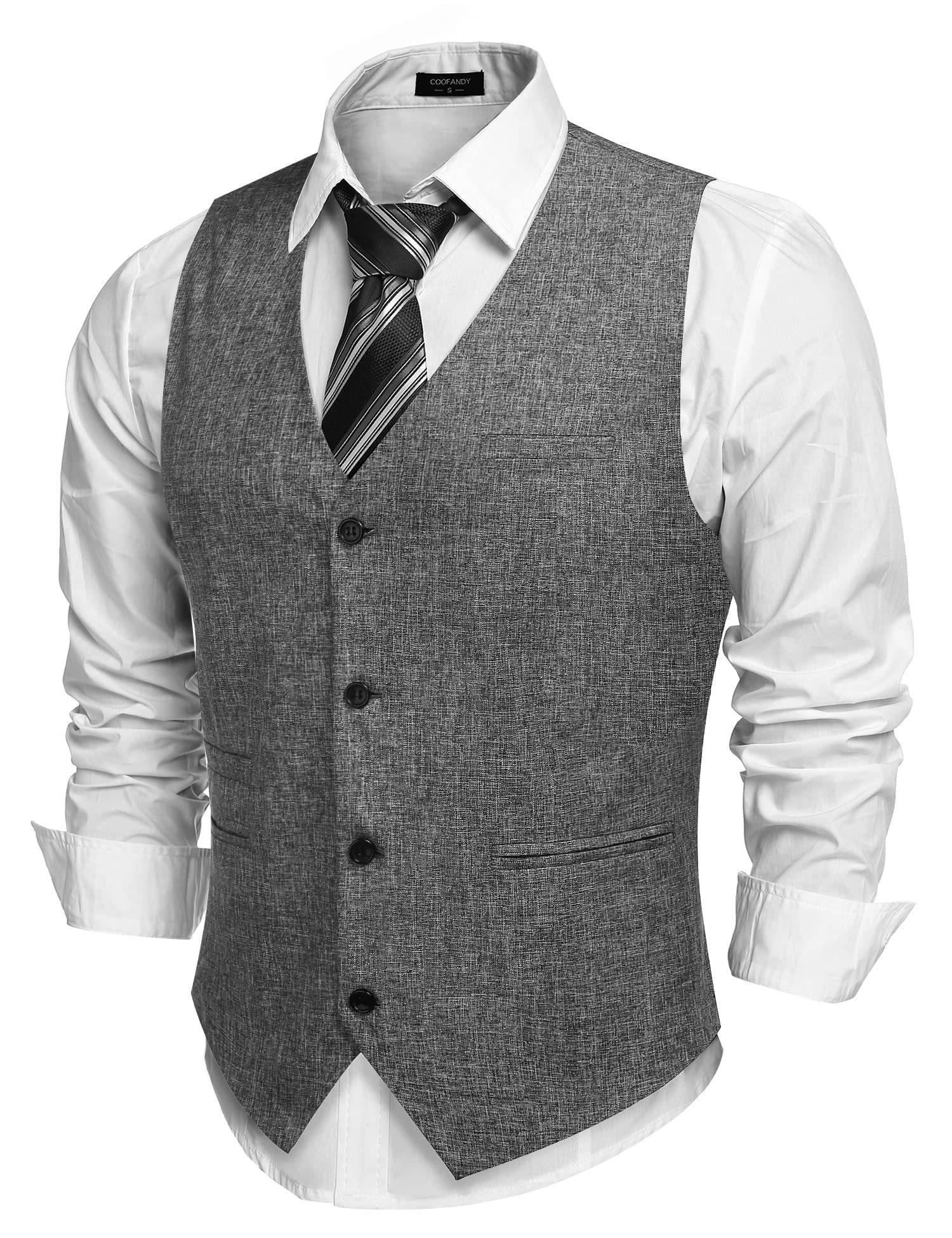 COOFANDY Men's Slim Fit Tweed Suit Vest Formal Business Herringbone ...