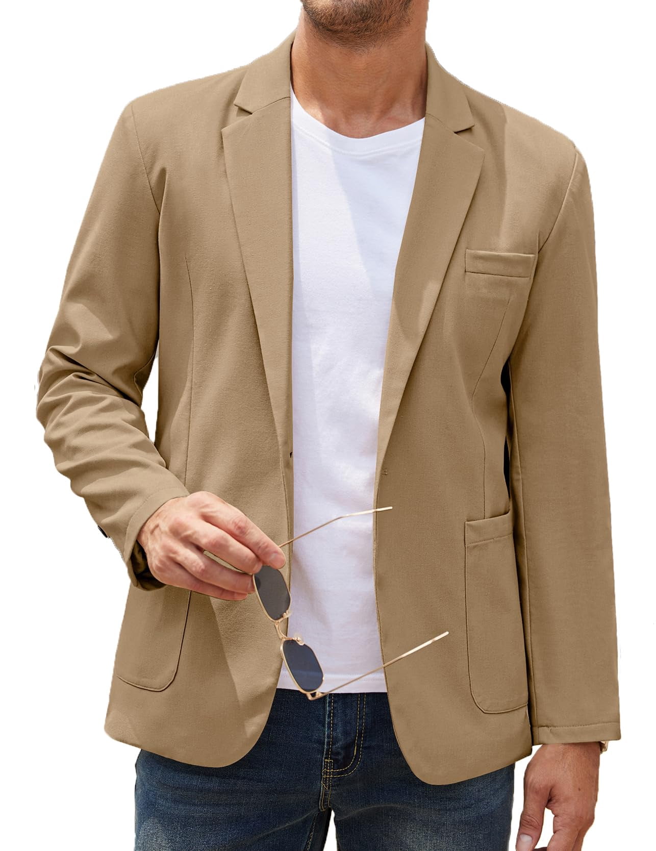 COOFANDY Men's Casual Linen Blazer Lightweight Regular Fit One Button ...