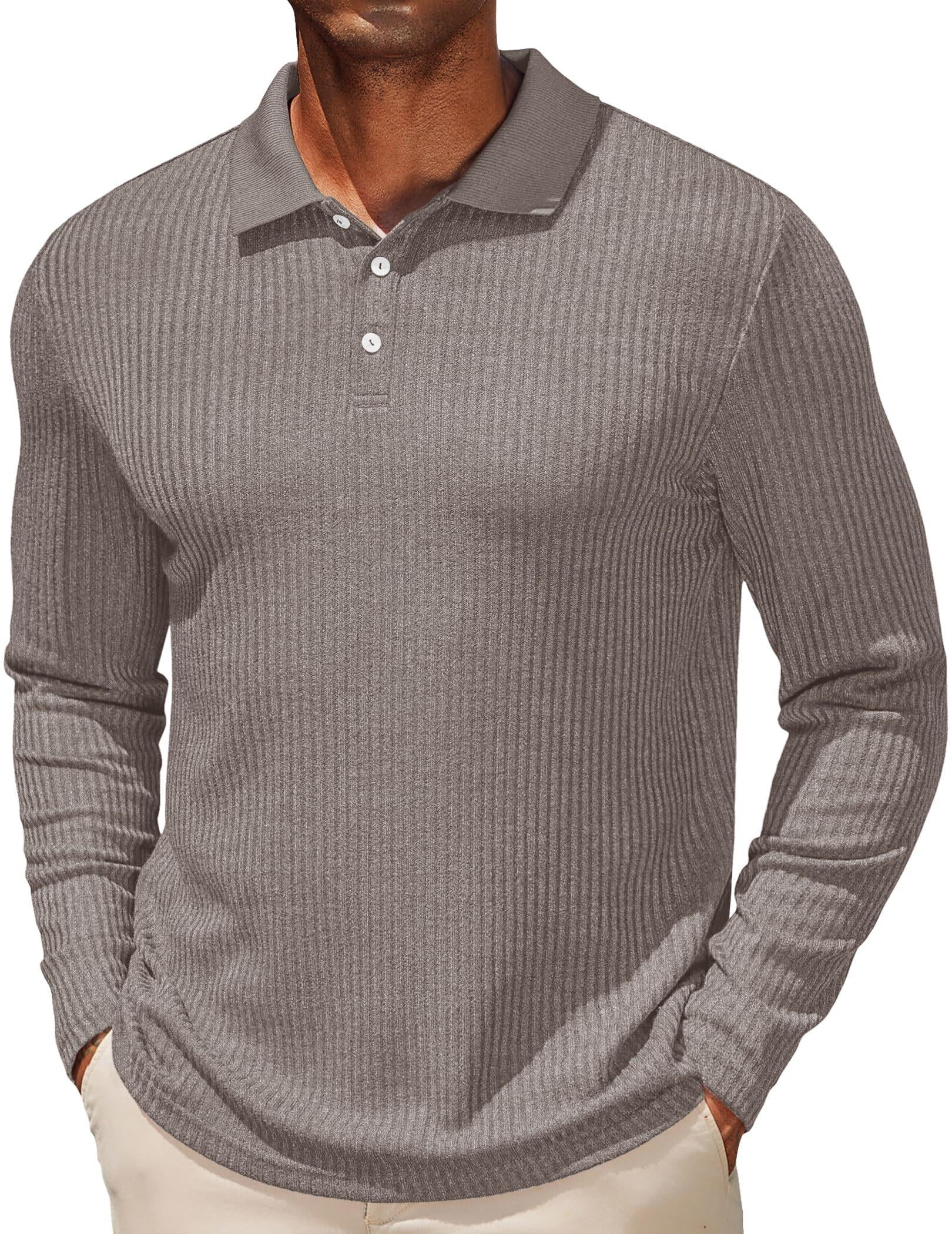 COOFANDY Men's Casual Polo Shirts Long Sleeve Textured Knit Tee Shirt ...