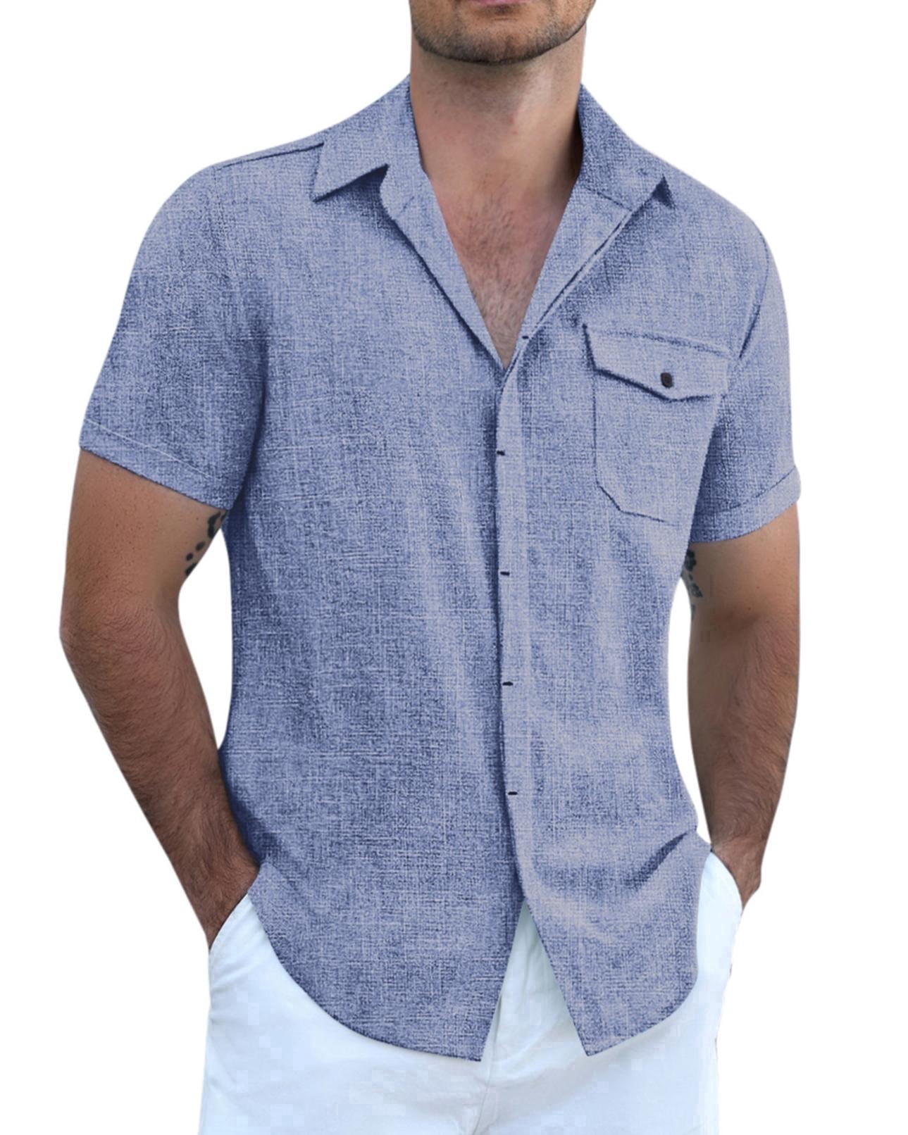 COOFANDY Men's Cool Linen Cotton Short Sleeve Shirt, Casual Button Down ...