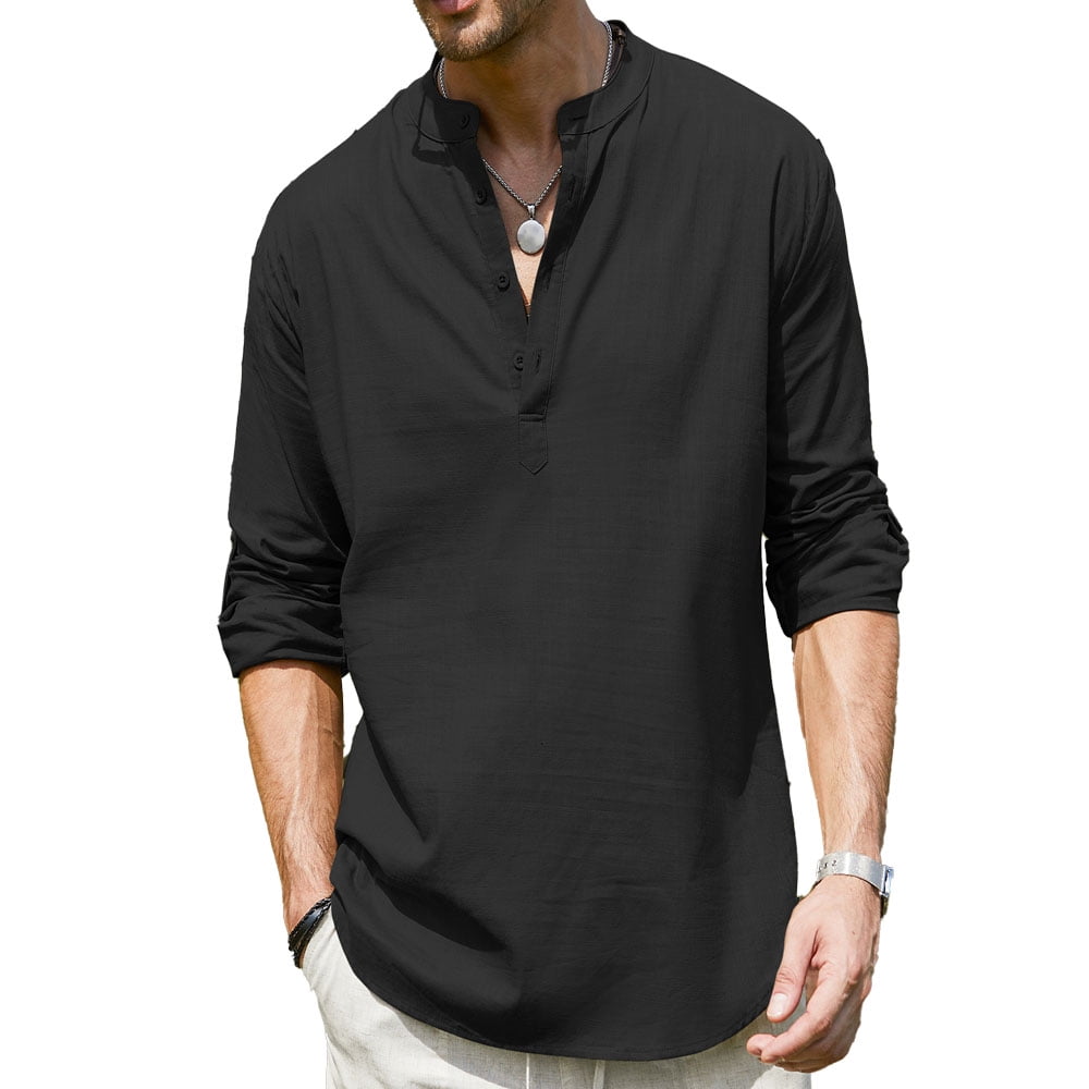 COOFANDY Men's Cotton Linen Henley Shirt Long Sleeve Hippie Casual Beach T Shirts - Walmart.com