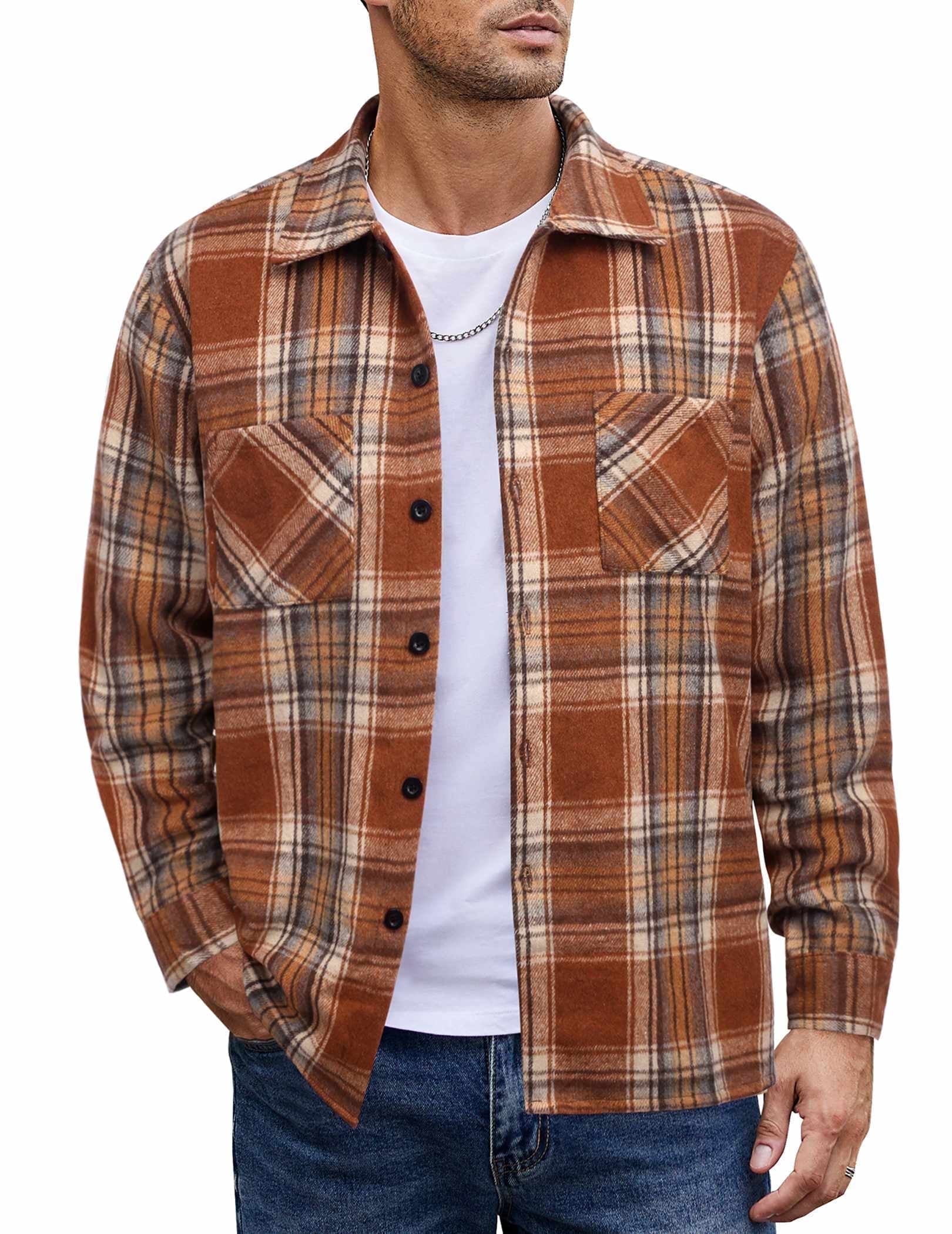 Coofandy, Men's Flannel Shacket, Casual Button Down, Plaid Pattern ...