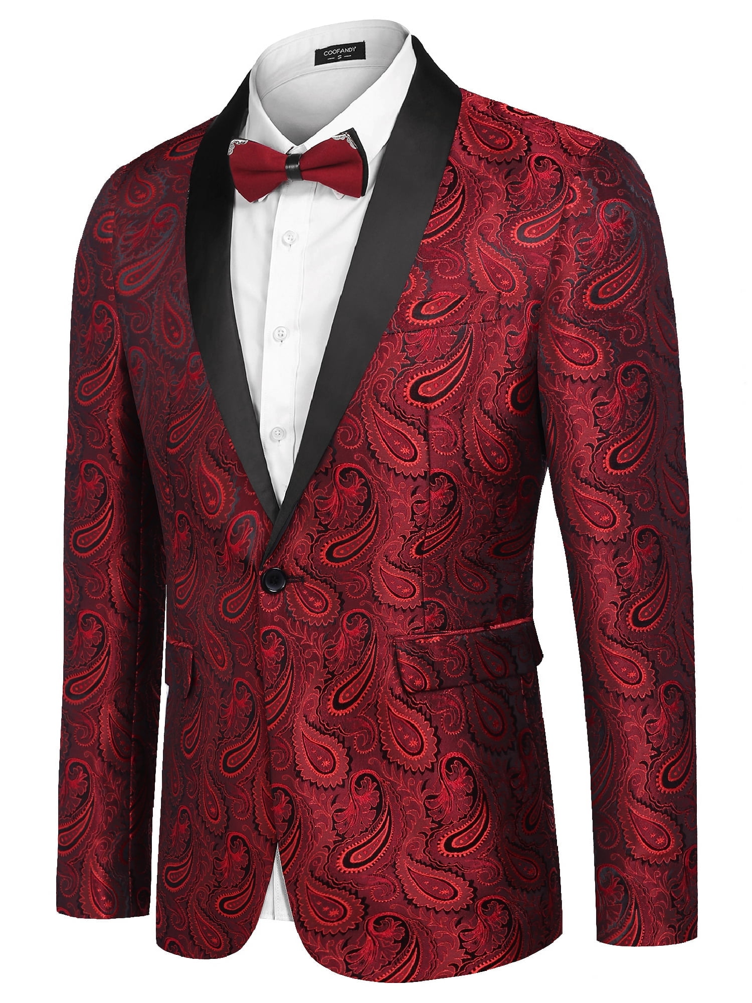 Coshow Men's Floral Paisley Shawl Lapel Blazer Lined Dinner Dance ...
