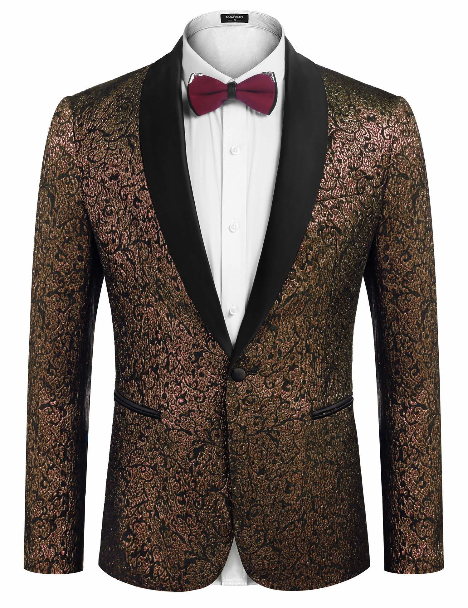 COOFANDY Mens Floral Tuxedo Jacket Prom Jackets Jacquard Blazer Slim ...