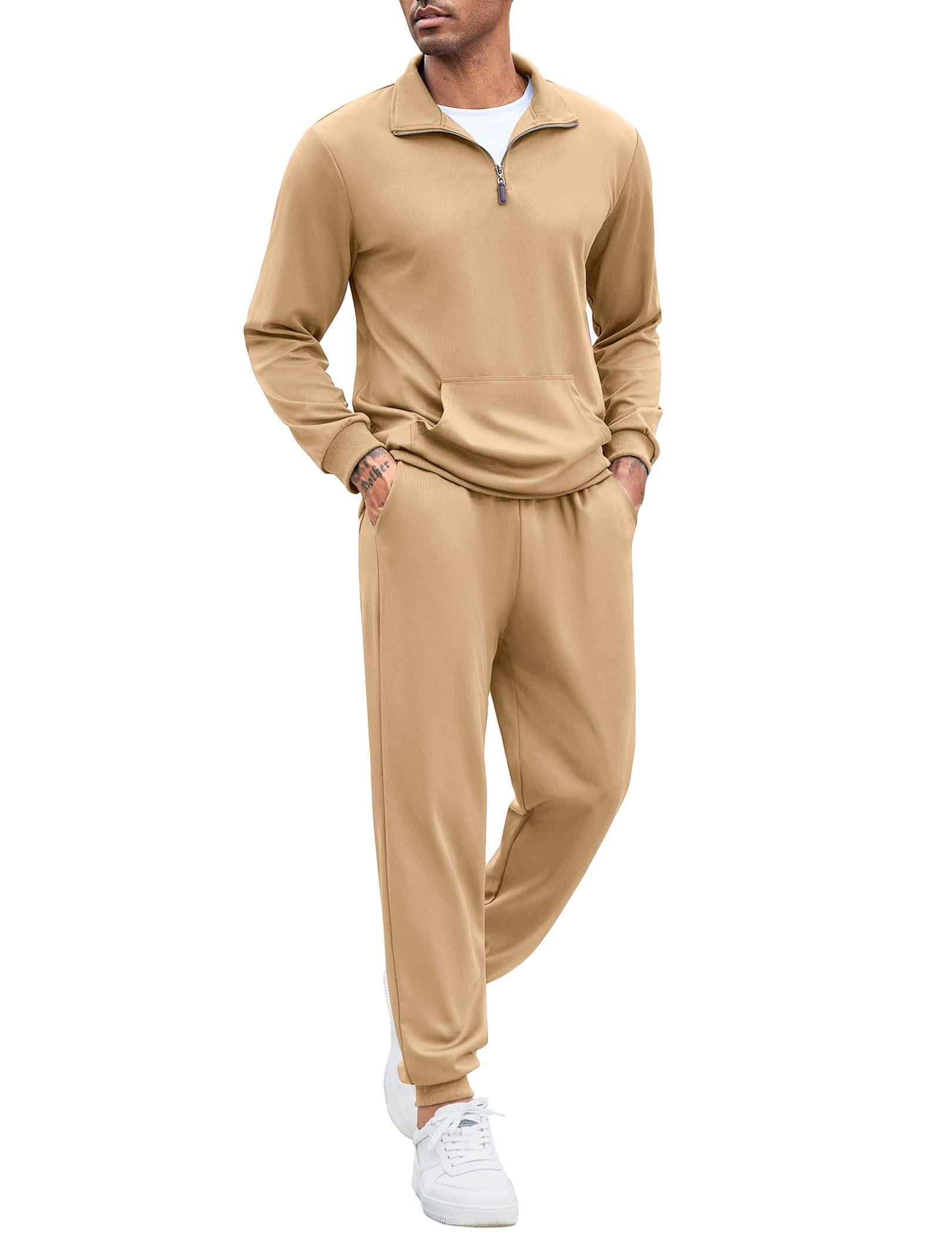 COOFANDY Men's Jogging Suits 2 Piece Set Quarter Zip Up Pullover ...