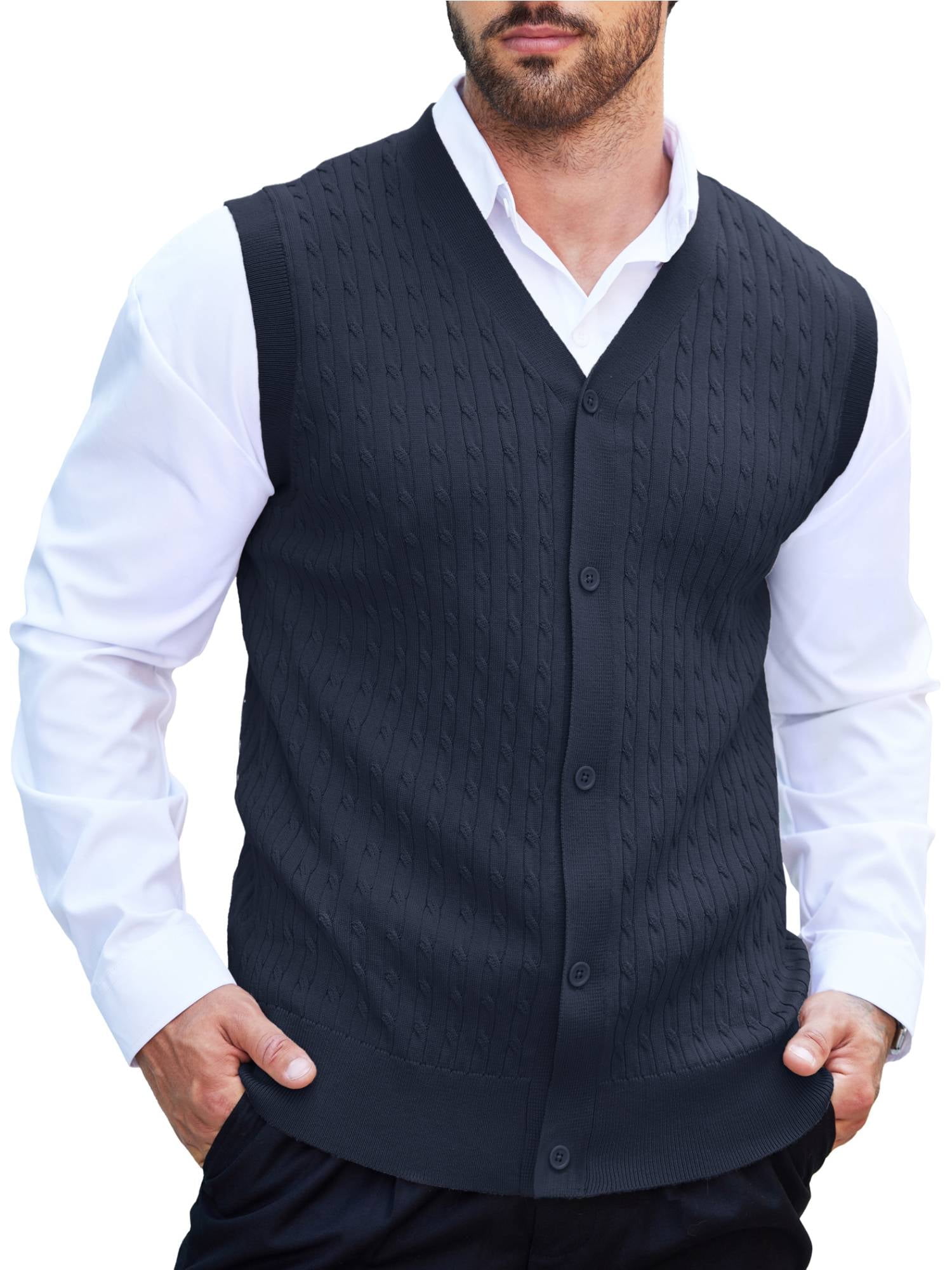 Coshow Men's Knitted Vest V neck Button Down Sleeveless Vest Casual ...