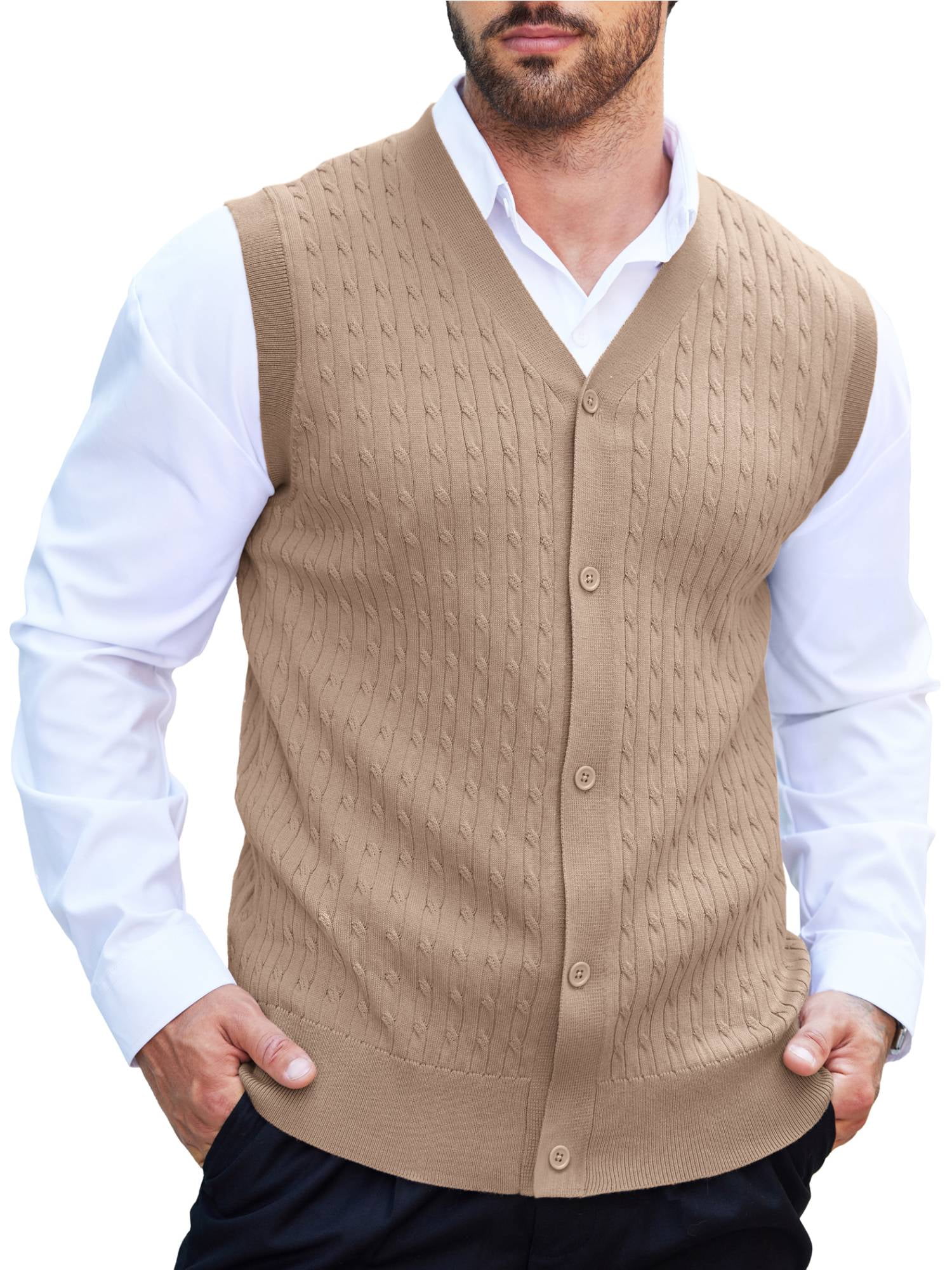 COOFANDY Men's Knitted Vest V neck Button Down Sleeveless Vest Casual ...