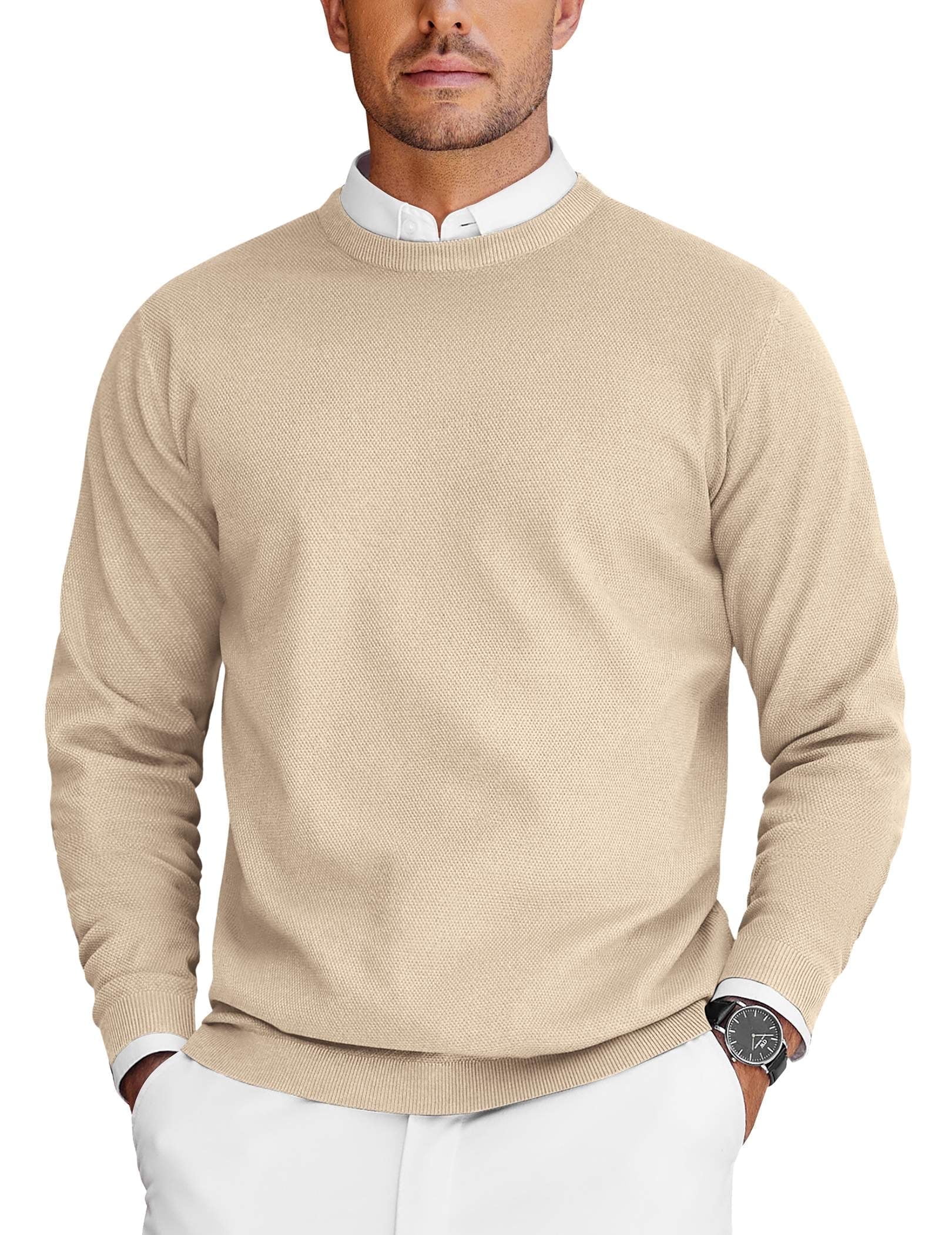 COOFANDY Mens Crew Neck Sweaters Long Sleeve Lightweight Knit Dress ...