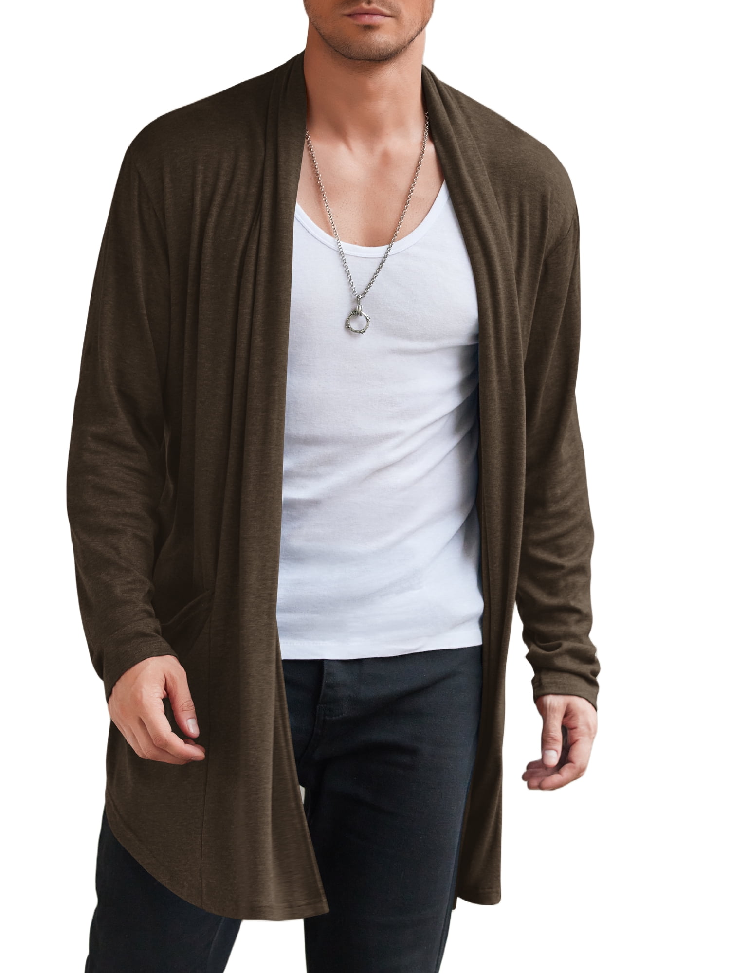COOFANDY Men's Long Ruffle Cardigan Shawl Collar Open Front Light Drape ...