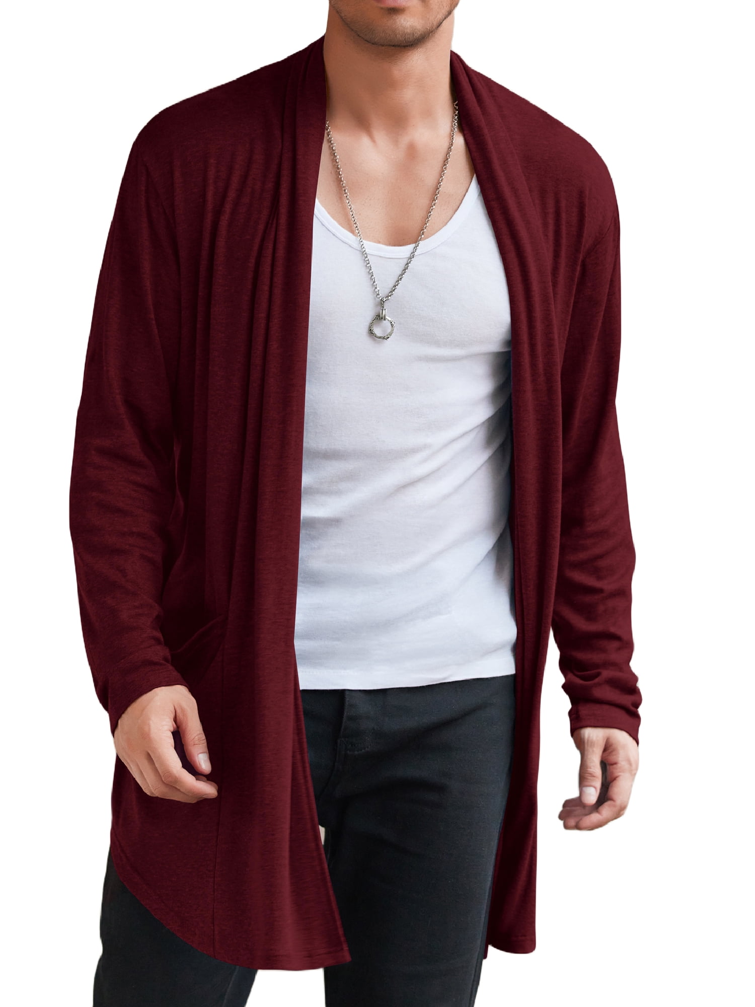 COOFANDY Men's Long Ruffle Cardigan Shawl Collar Open Front Light Drape ...