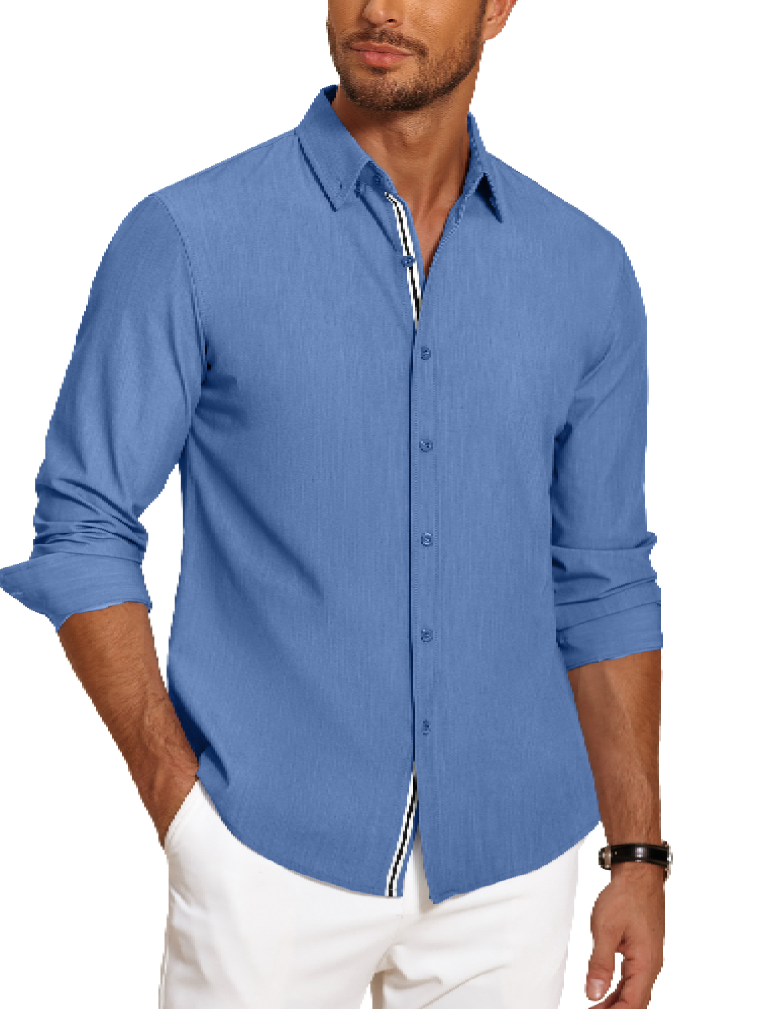 COOFANDY Men's Long Sleeve Button Down Casual Shirt Stretch Denim ...