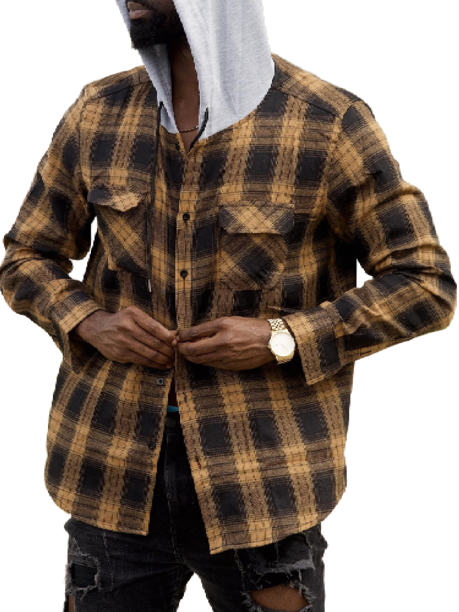 COOFANDY Men's Long Sleeve Plaid Hooded Jacket Casual Flannel Shirt ...