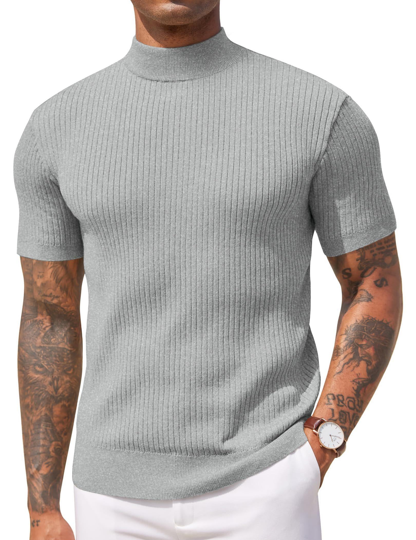 COOFANDY Men's Mock Turtleneck Sweater Short Sleeve Casual Basic Tops ...