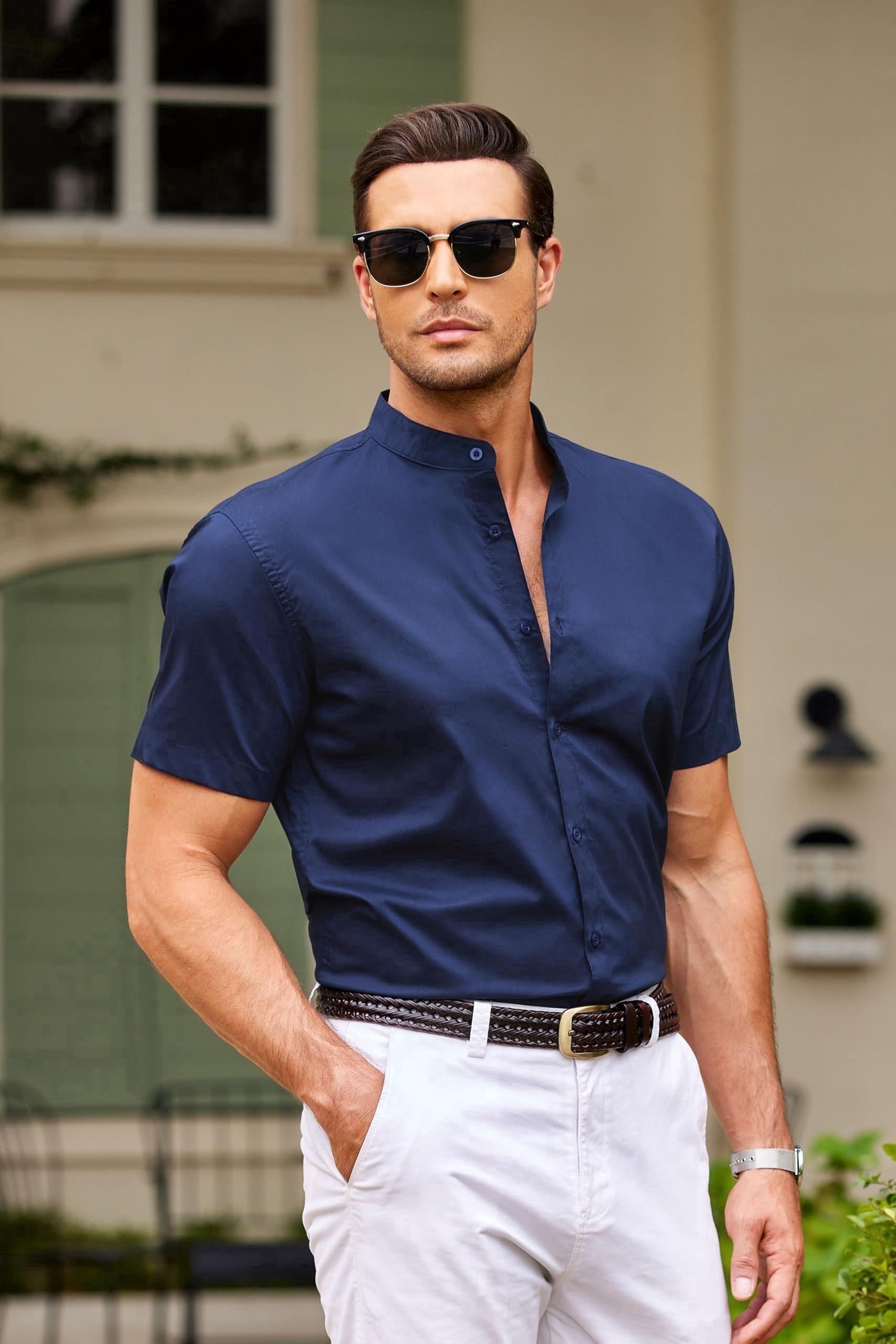 COOFANDY Mens Casual Dress Shirt Short Sleeve Button Up Shirts No ...