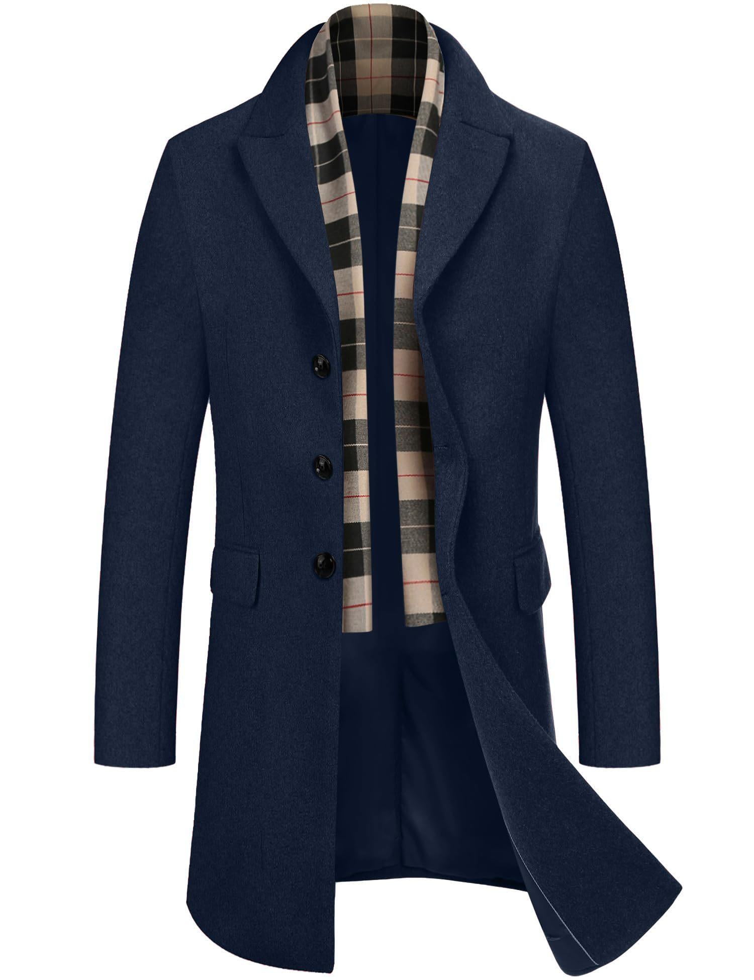 COOFANDY Men's Peacoat Trench Coat Notch Lapel Single Breasted Mid ...