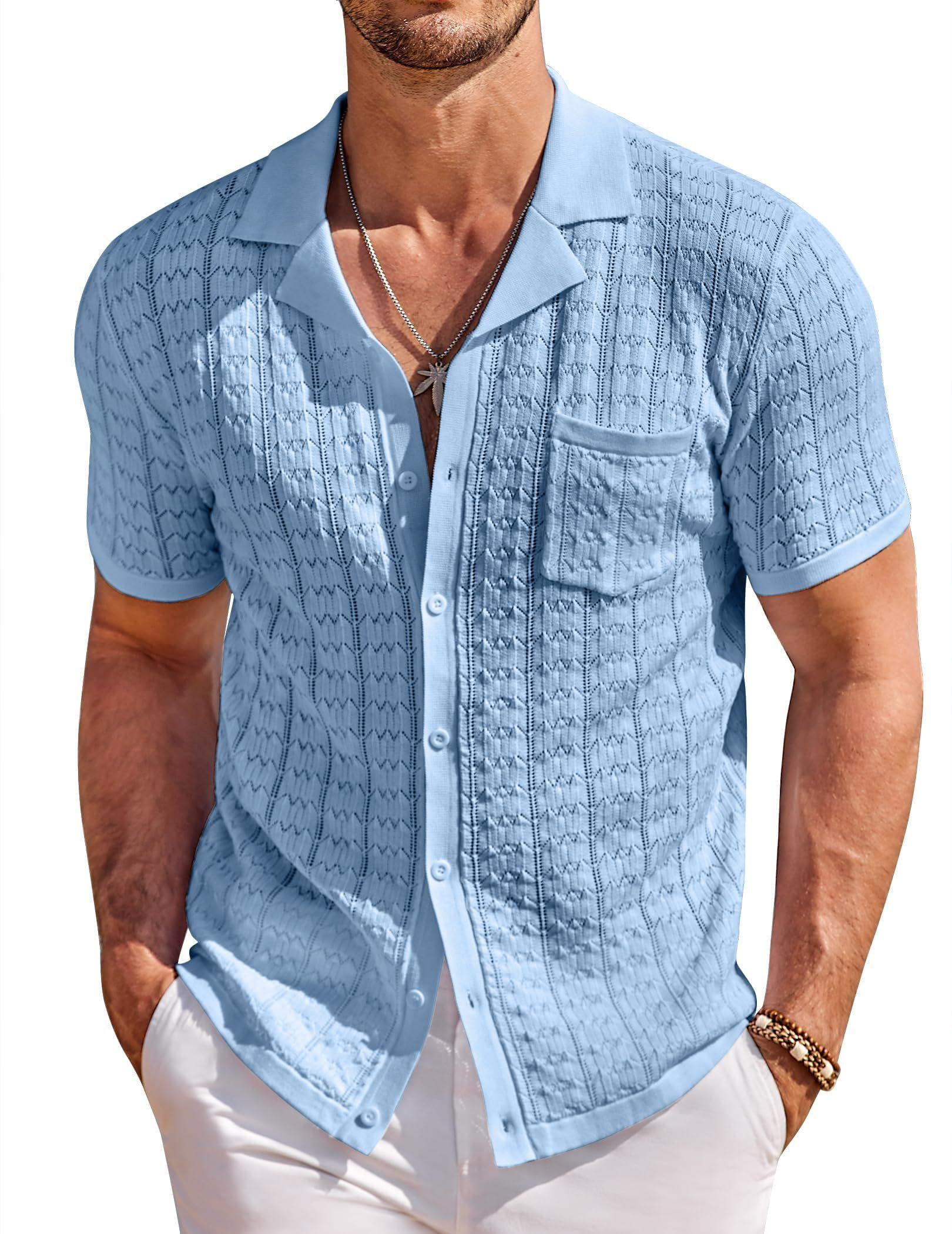COOFANDY Men's Short Sleeve Knit Polo Shirt Vintage Button Down Casual ...