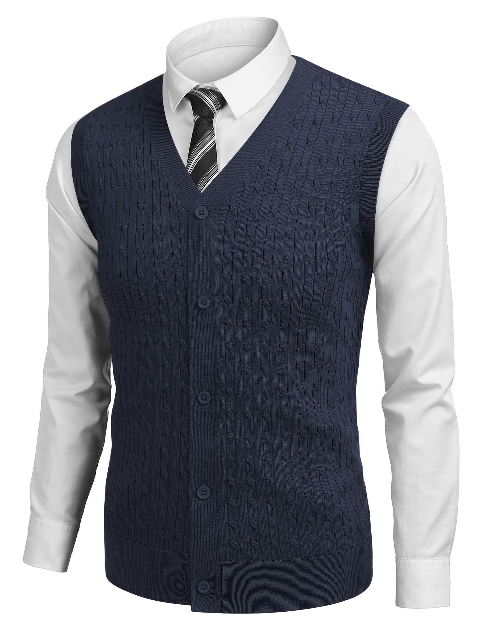 COOFANDY Men's Sleeveless Sweater Vest V-Neck Casual Cable Knit Button ...
