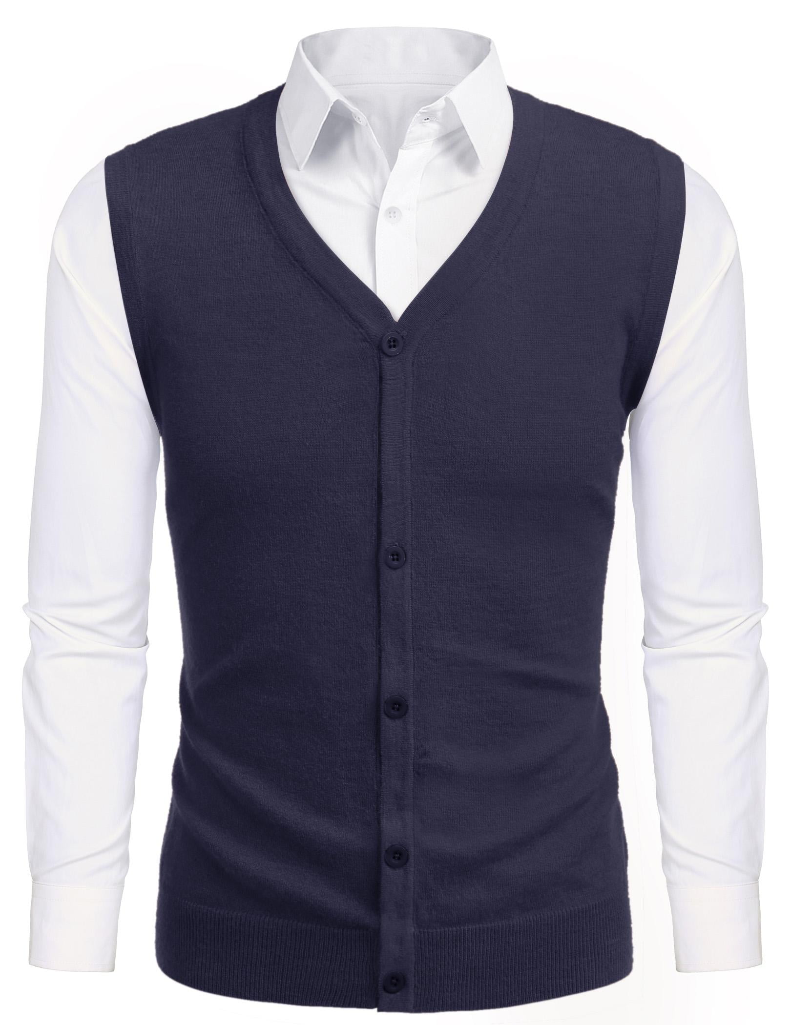 COOFANDY Men's Sweater Vest V Neck Casual Sleeveless Knitted Button ...