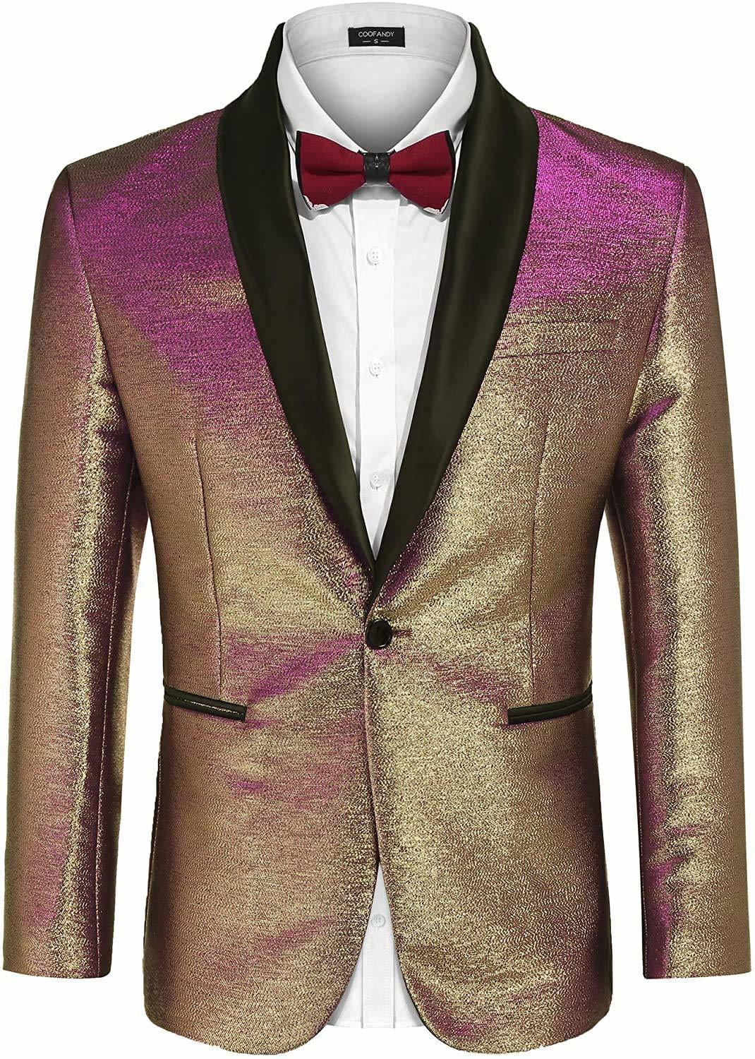 COOFANDY Shiny Tuxedo Jacket for Mens Slim Fit One Button Sequin Blazer ...