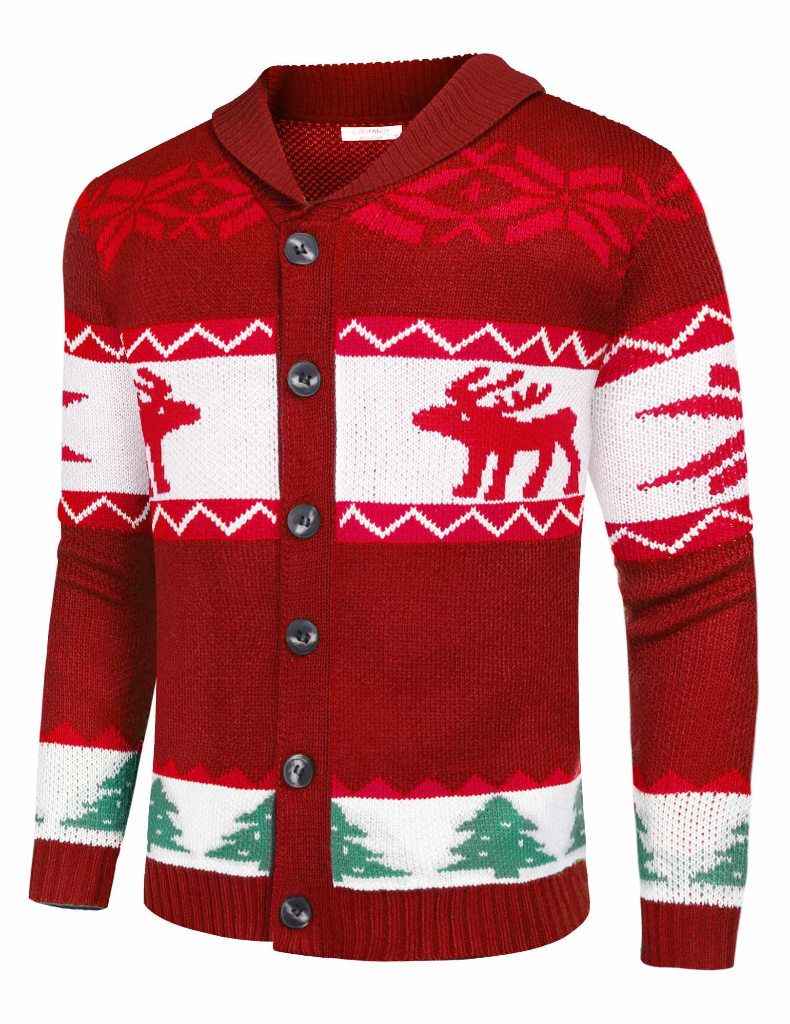 Men's Christmas Cardigans Ugly Xmas Sweaters Reindeer Snowflake Shawl ...