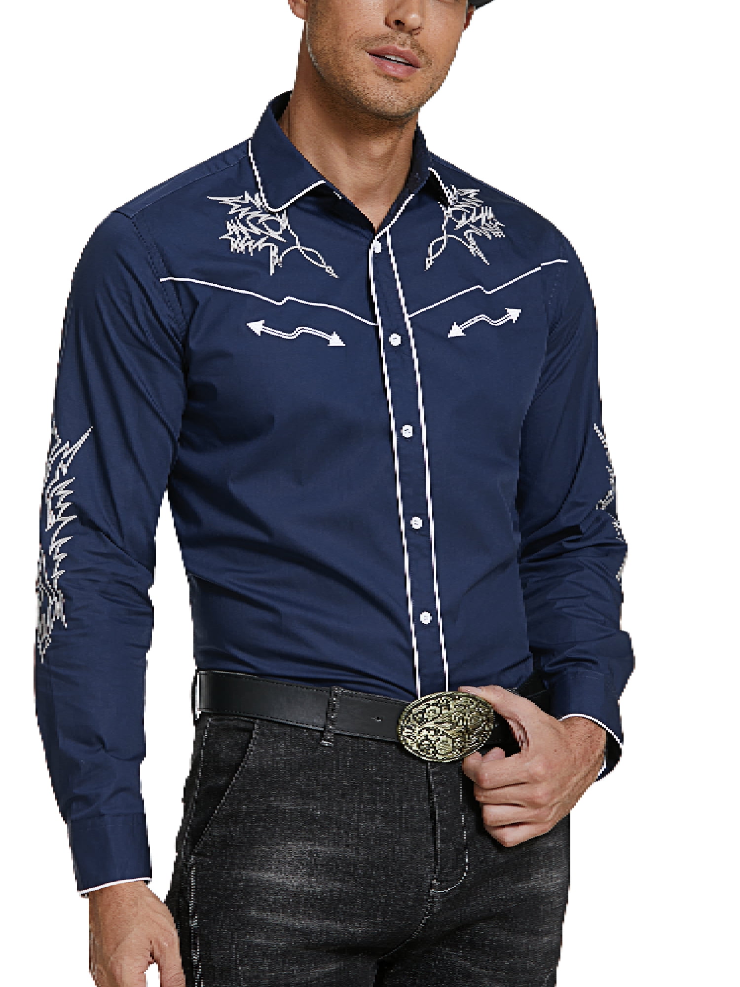 COOFANDY Men's Western Cowboy Shirt Long Sleeve Button Down Cotton Shirt Casual Embroidered ...