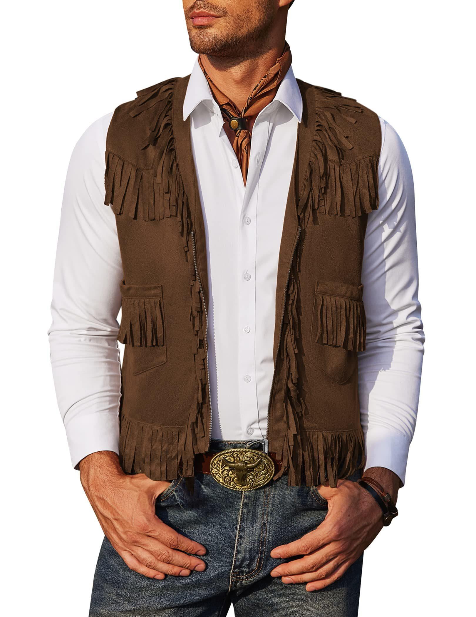 COOFANDY Men's Western Cowboy Vest Casual Fringe Hippie Costume V Neck ...
