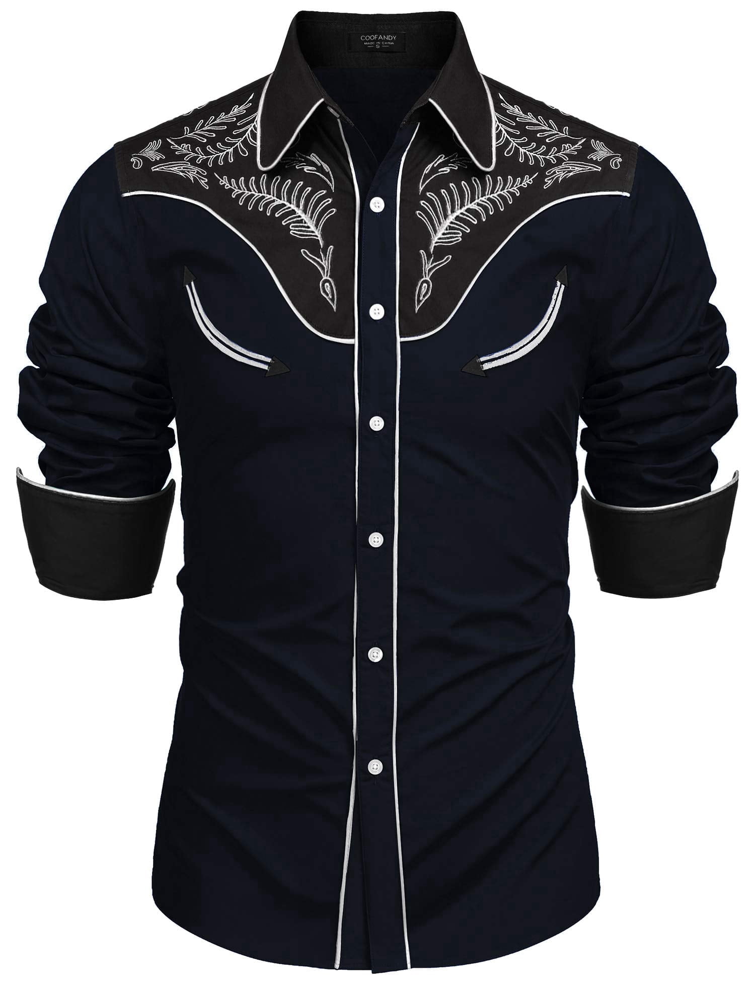 COOFANDY Men's Western Shirt Rodeo Charro Long Sleeve Vintage Shirt Big ...