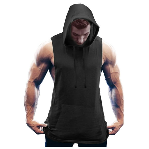 gbyLJF Men's Workout Hooded Tank Tops Sports Training Solid Color ...