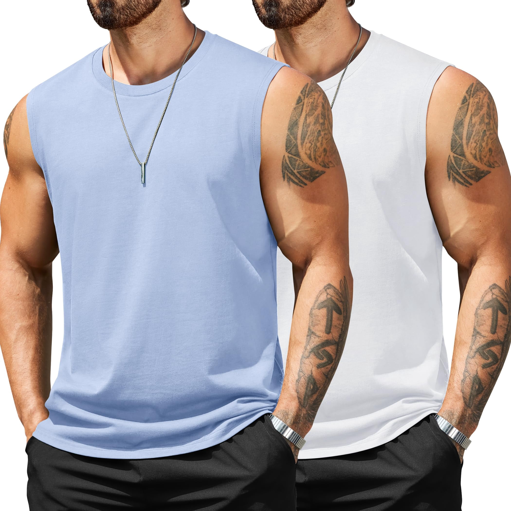 COOFANDY Mens 2 Pack Cut Off Shirts Cotton Tank Top Sleeveless Muscle ...