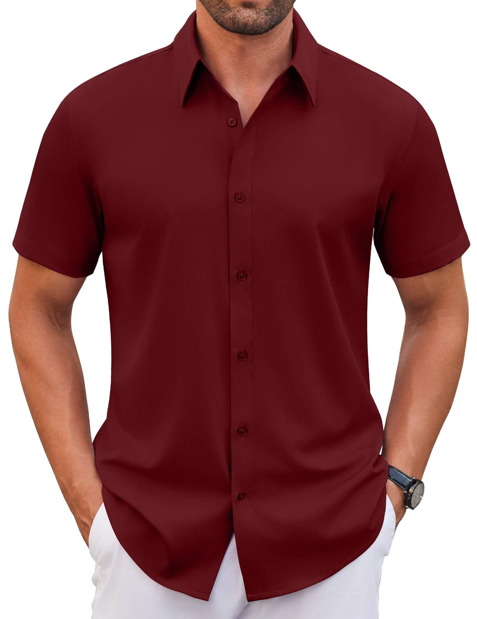COOFANDY Mens Button Down Short Sleeve Shirt Stretch Untucked Dress ...