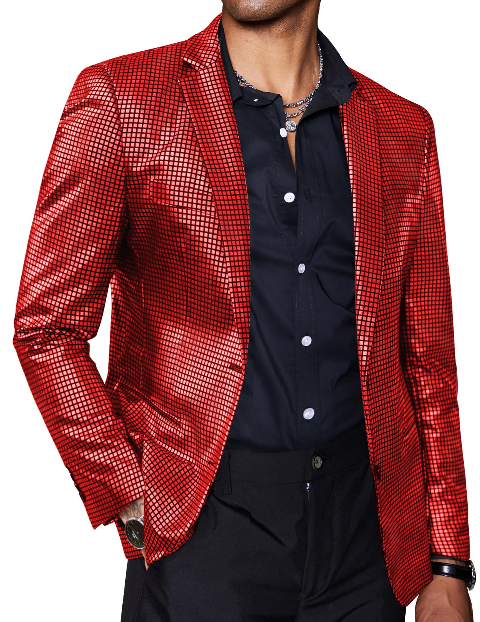COOFANDY Mens Casual Blazer Valentine's Day Red Metallic Jacket 70s ...