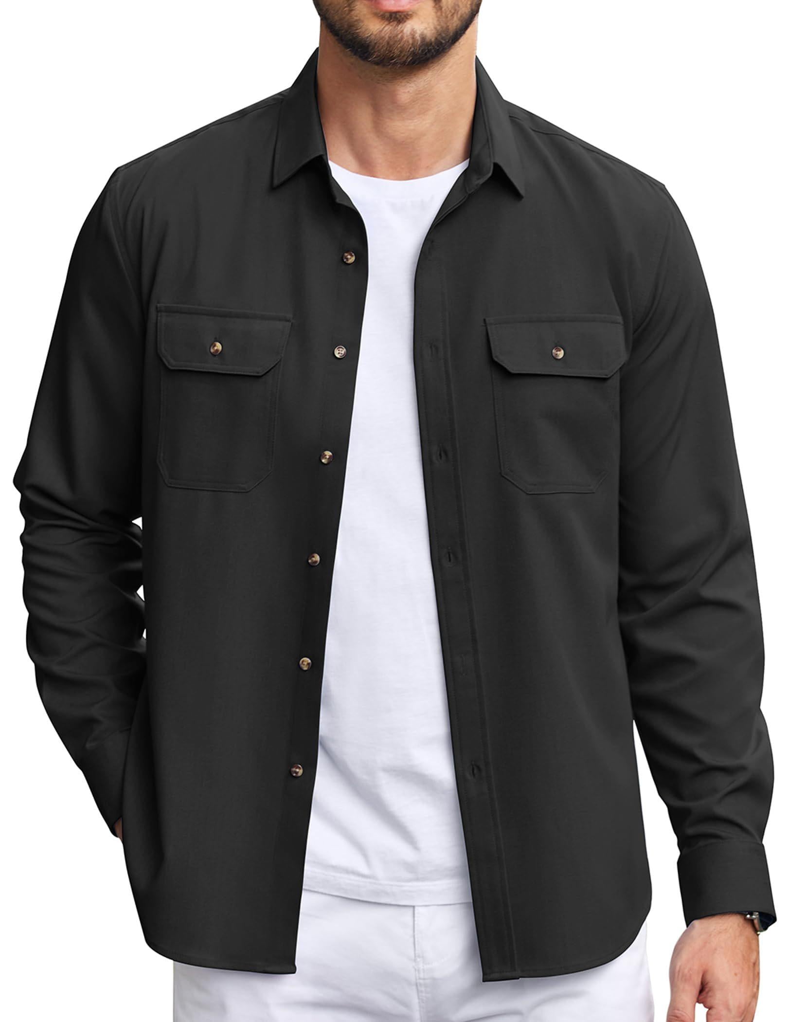 COOFANDY Men's Long Sleeve Shacket Casual Button Down Shirt Wrinkle ...
