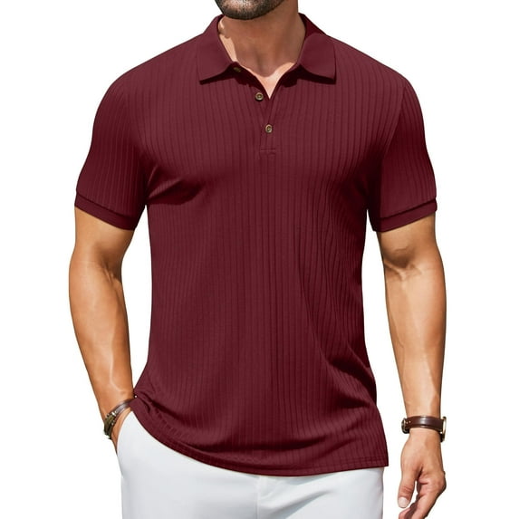 COOFANDY Mens Casual Slim Fit Dress Polo Shirts Short Sleeve Textured ...