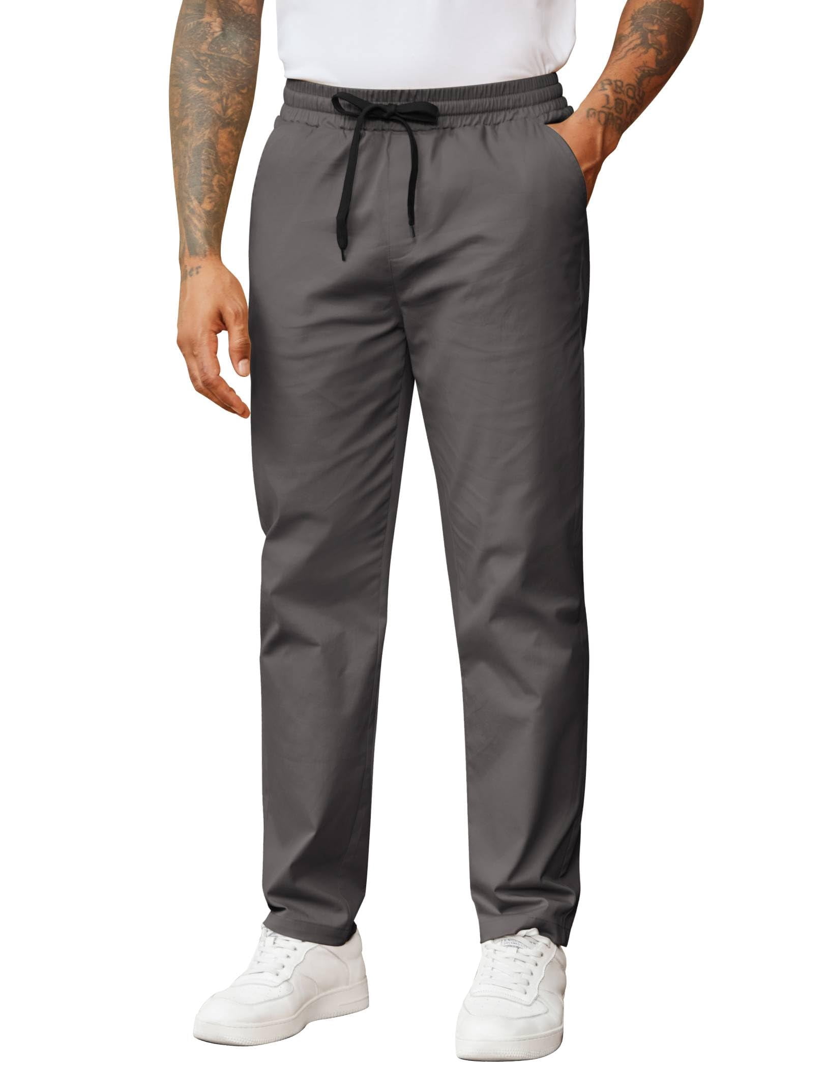COOFANDY Mens Drawstring Pants Casual Cotton Twill Elastic Waistband ...