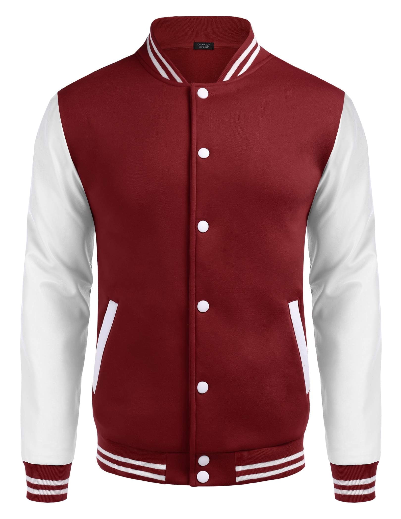 COOFANDY Mens Fashion Varsity Jackets Leather Sleeve Slim Fit College ...