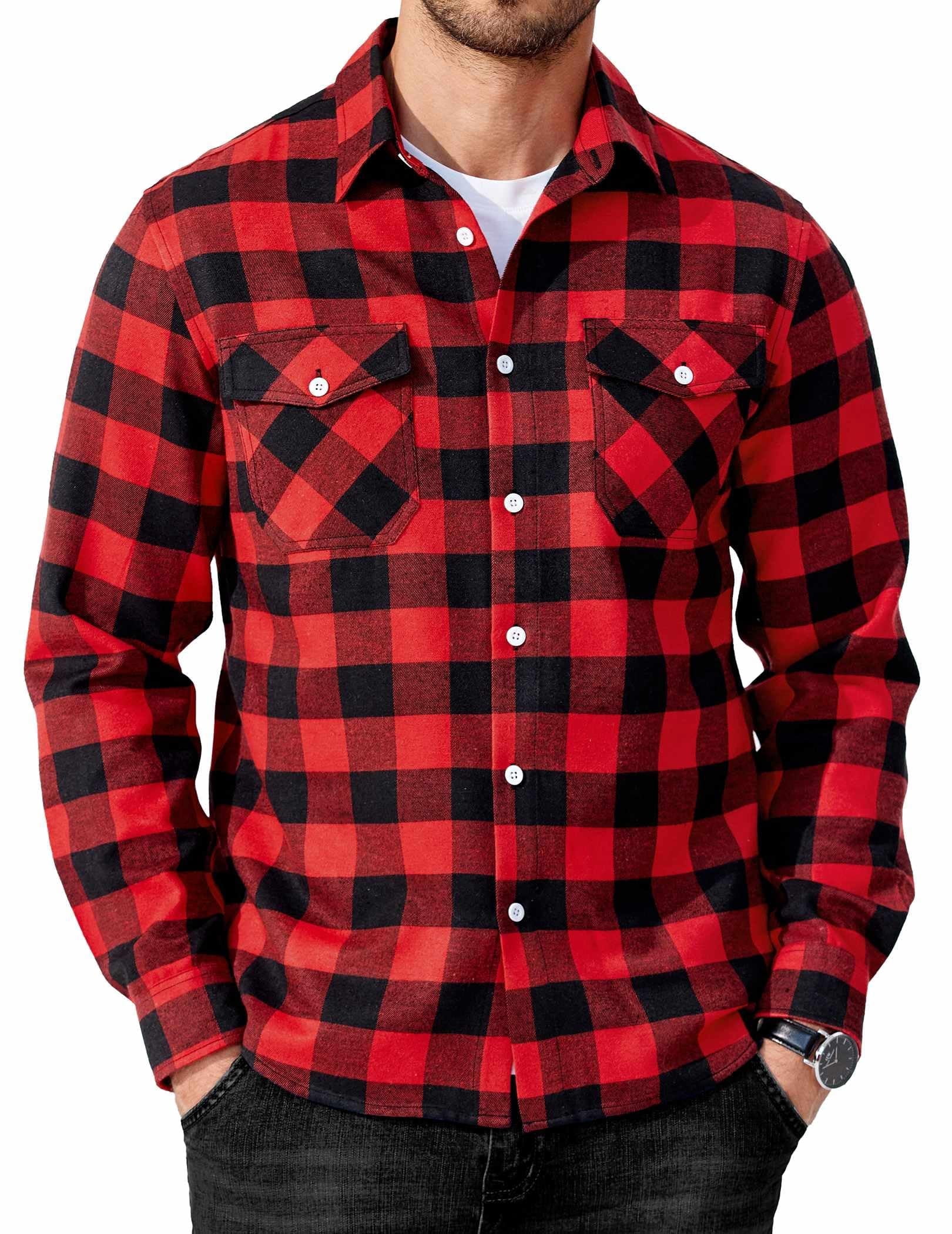 COOFANDY Mens Flannel Shirt Long Sleeve Plaid Button Down Casual Shirts ...