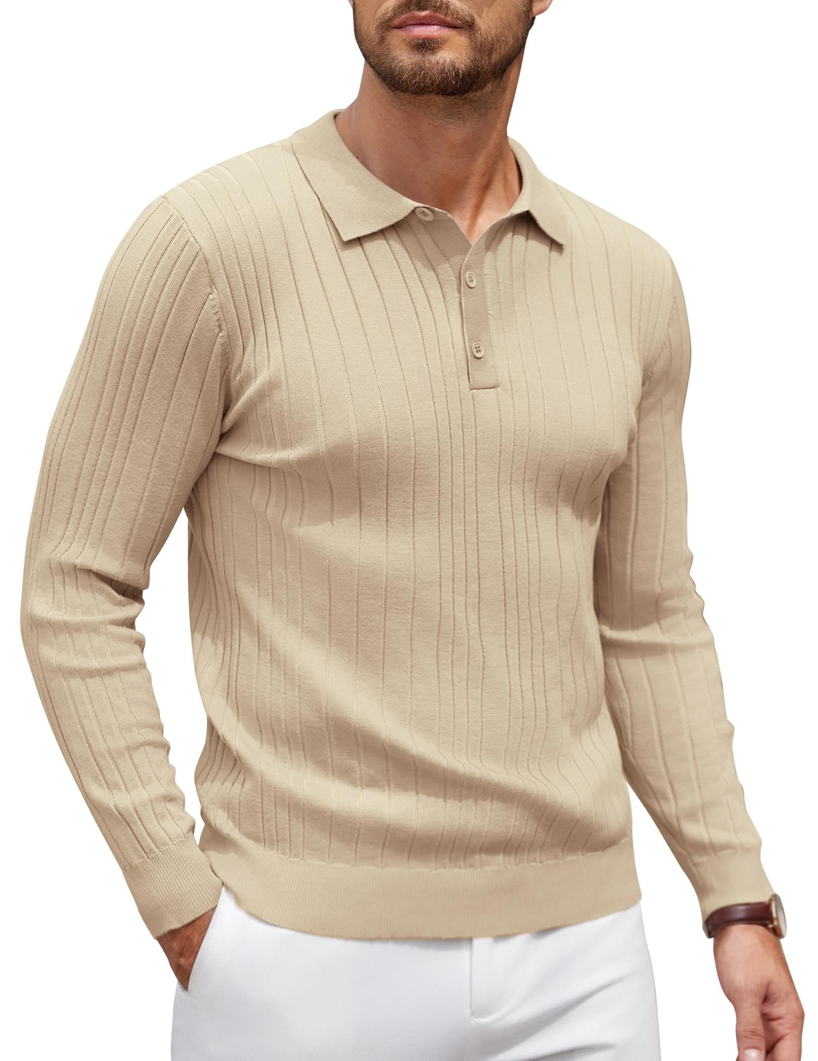 COOFANDY Men's Knit Polo Shirts Long Sleeve Casual Button Down Ribbed ...