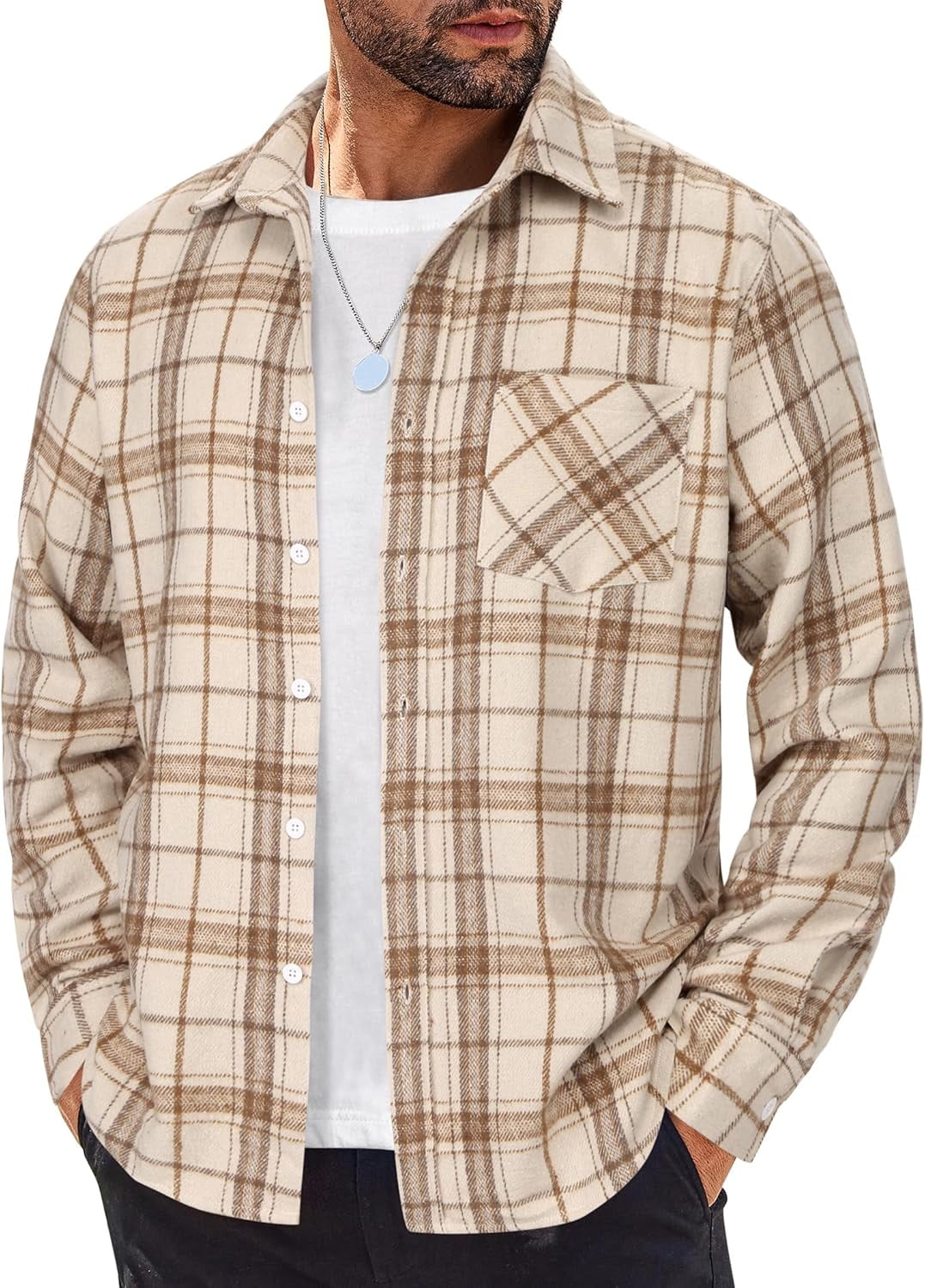 COOFANDY Mens Flannel Shirts Long Sleeve Lightweight Plaid Shirt Casual ...