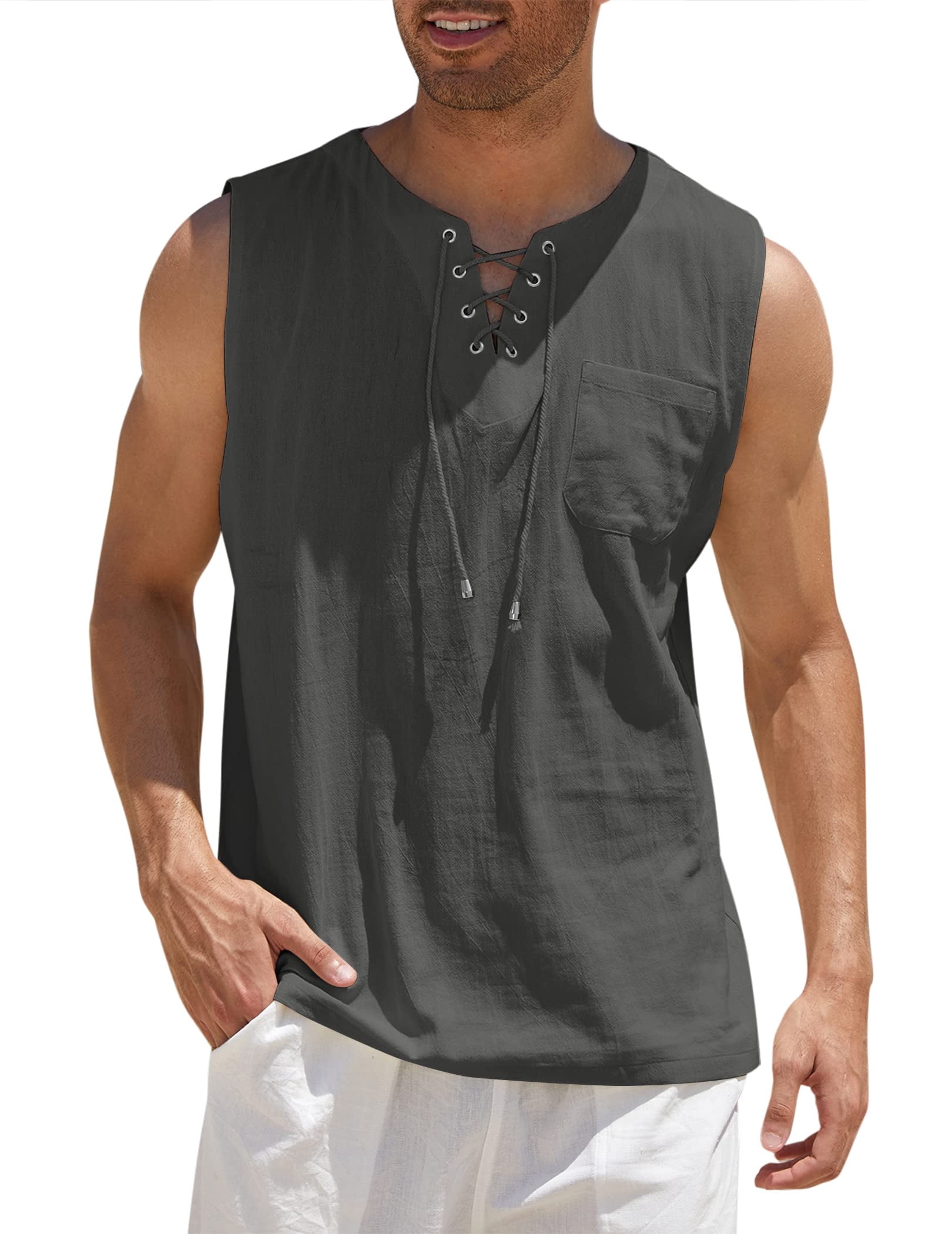 COOFANDY Mens Henley Ghillie Kilt Pirate Sleeveless Tank Tops Viking ...