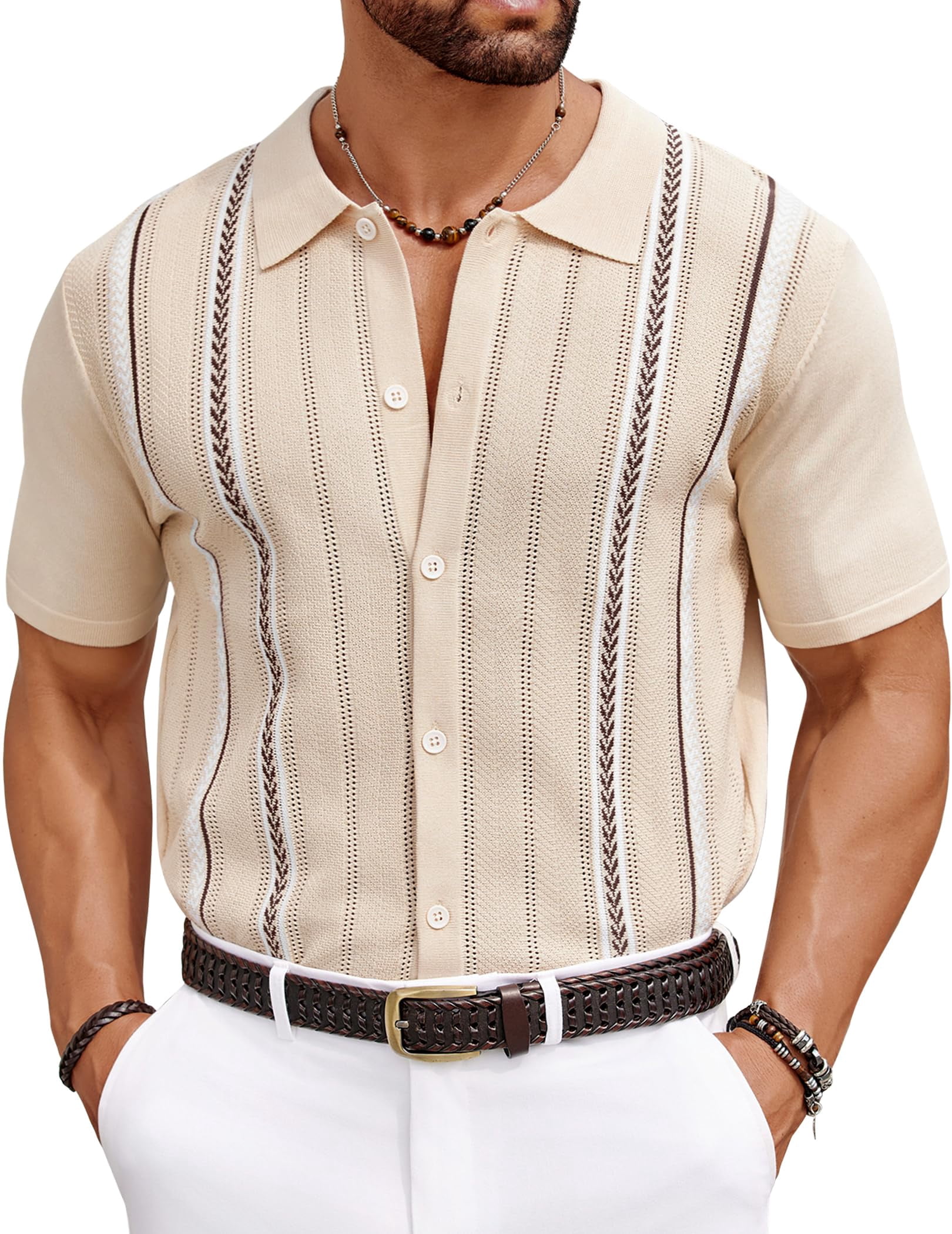 COOFANDY Mens Knit Polo Casual Stylish Collared Shirt Short Sleeve ...