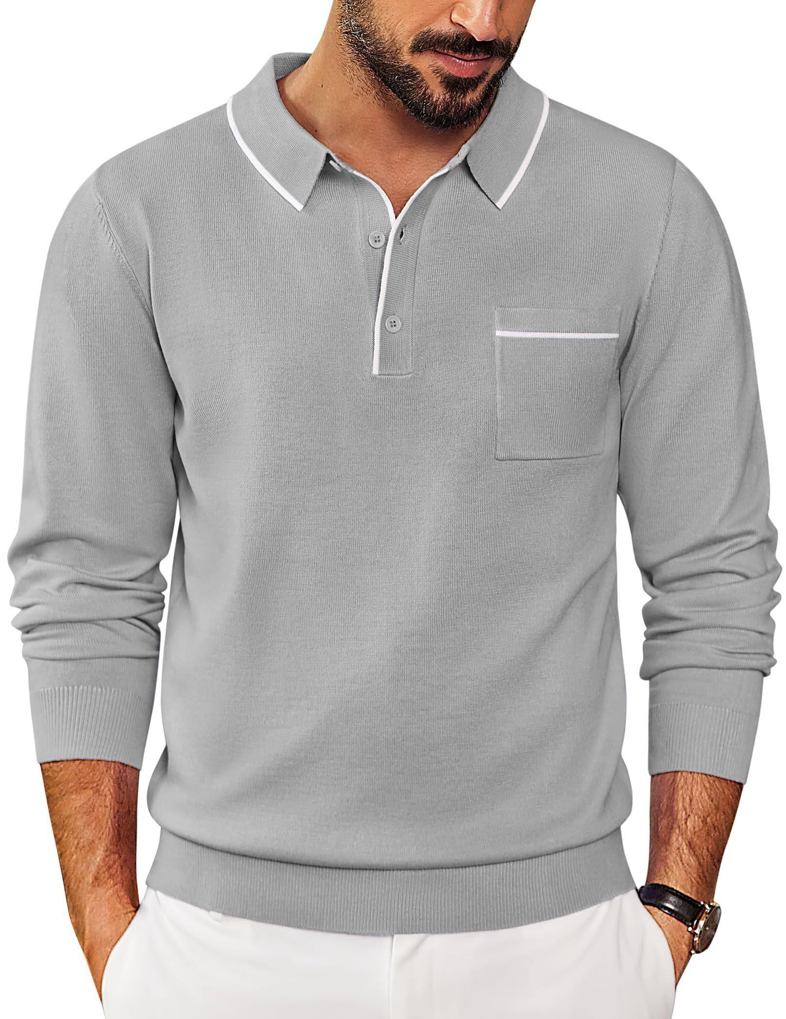 COOFANDY Knit Polo for Men Long Sleeve Collared Sweater Polo Business ...