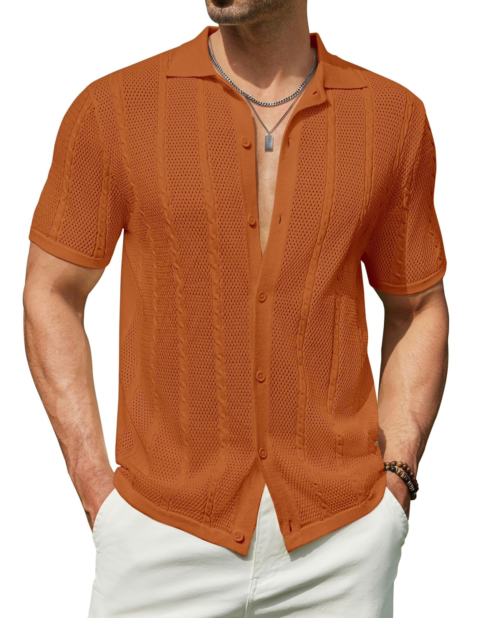 COOFANDY Mens Knitted Polo Shirt Summer Button Up Shirts Short Sleeve ...